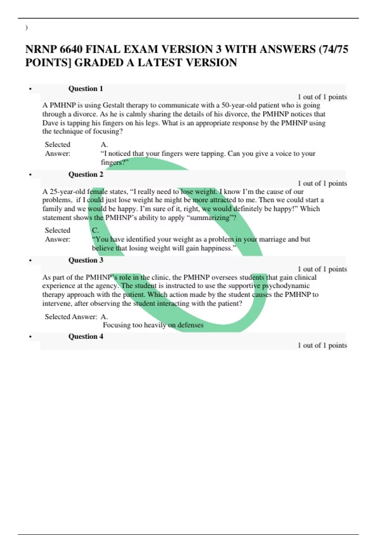 NRNP 6640 FINAL EXAM VERSION 3 WITH ANSWERS (74/75 POINTS] GRADED A ...