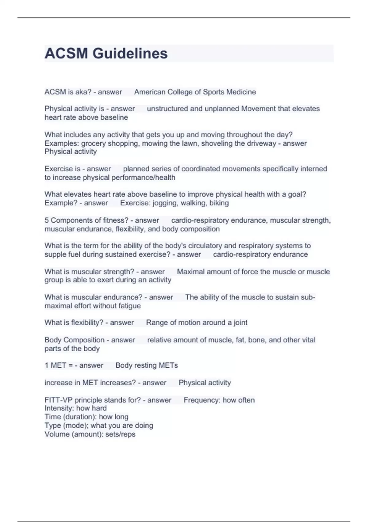 ACSM Guidelines Questions and Answers Ready solved 2023 - ACSM - Stuvia US