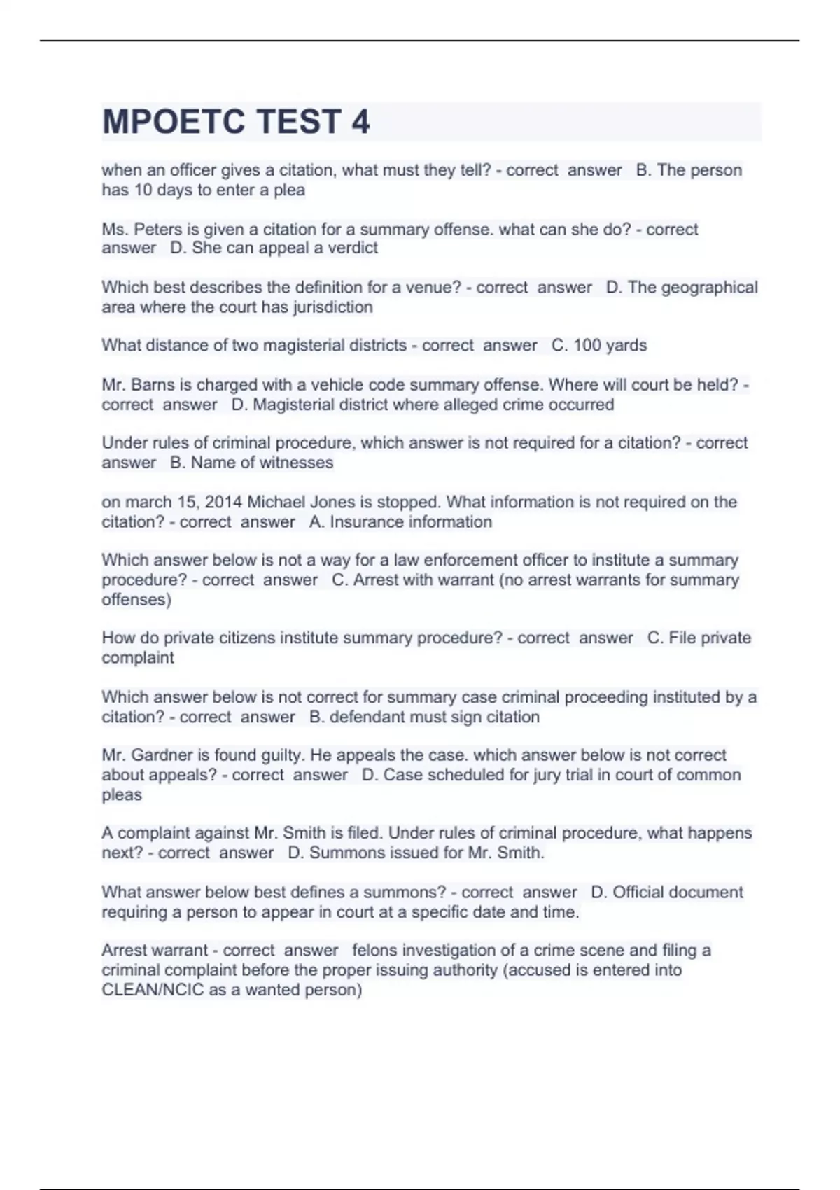 MPOETC TEST 4 Question and answers correctly solved 2023/2024 - MPOETC ...