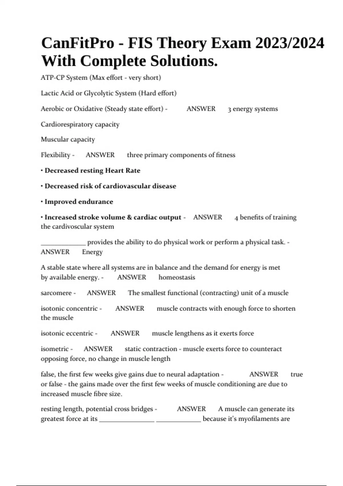 CanFitPro - FIS Theory Exam 2023/2024 With Complete Solutions. - CanFitPro - FIS Theory - Stuvia US