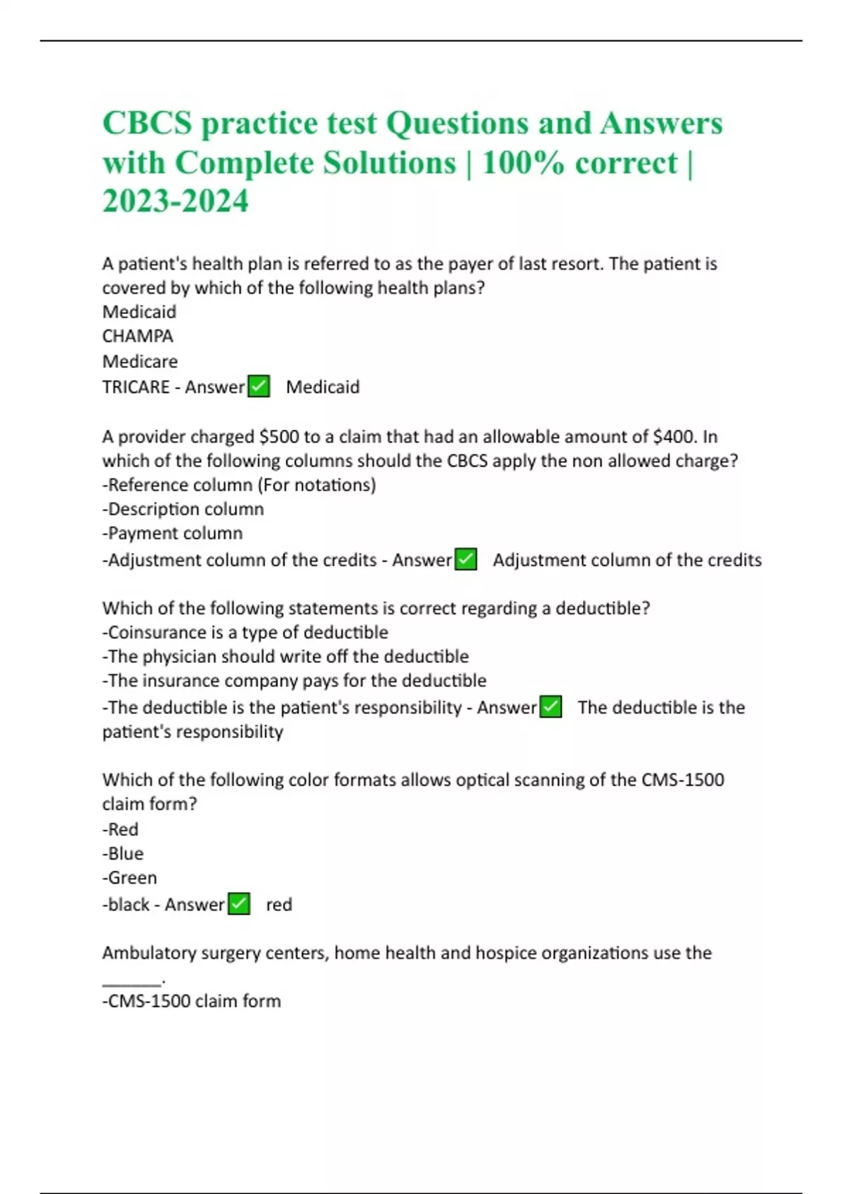 CBCS practice test Questions and Answers with Complete Solutions | 100% ...