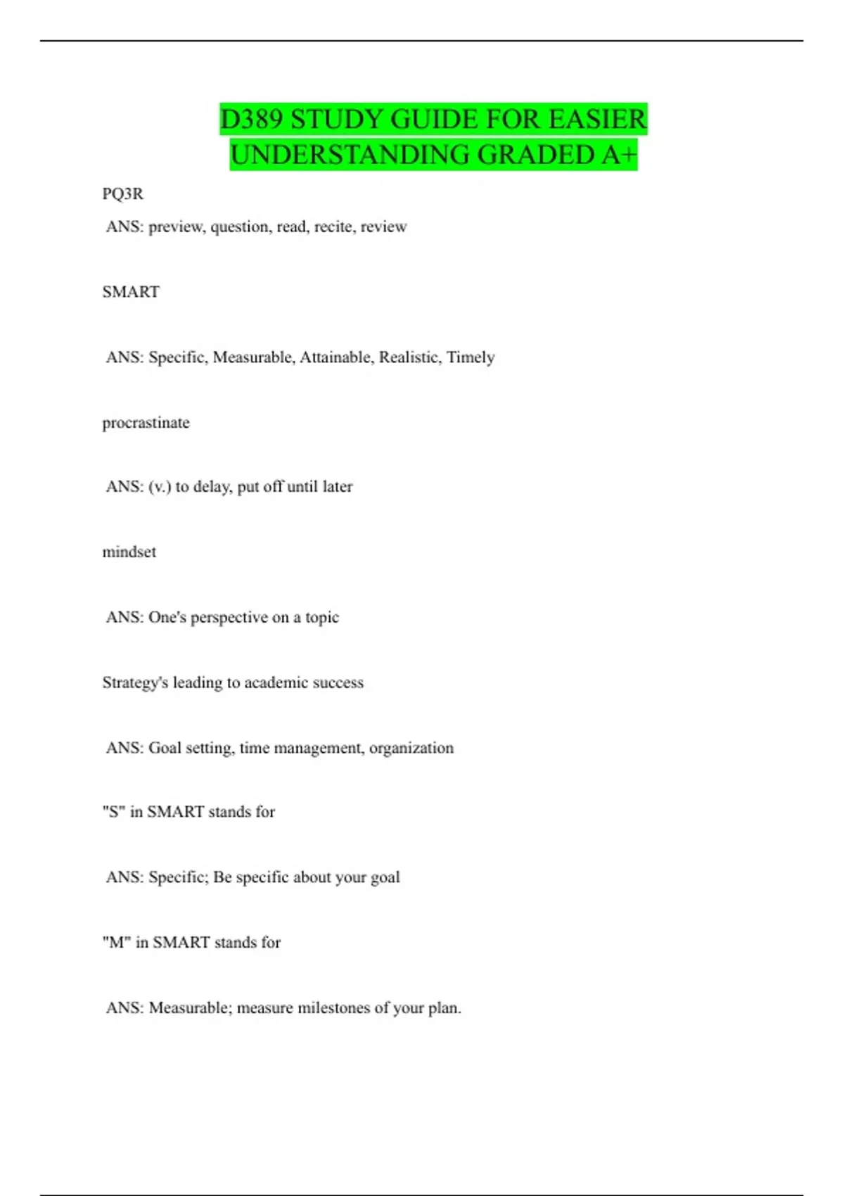 D389 STUDY GUIDE FOR EASIER UNDERSTANDING GRADED A+ - D389 - Stuvia US