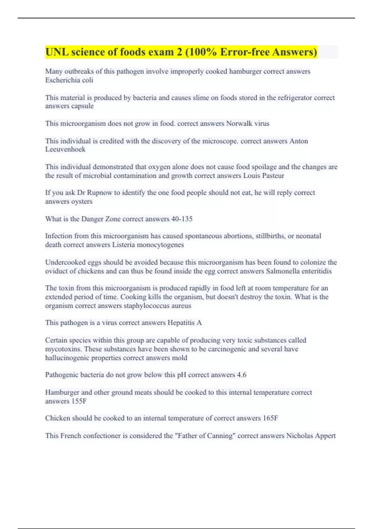 UNL science of foods exam 2 (100% Error-free Answers) - Unl science of ...