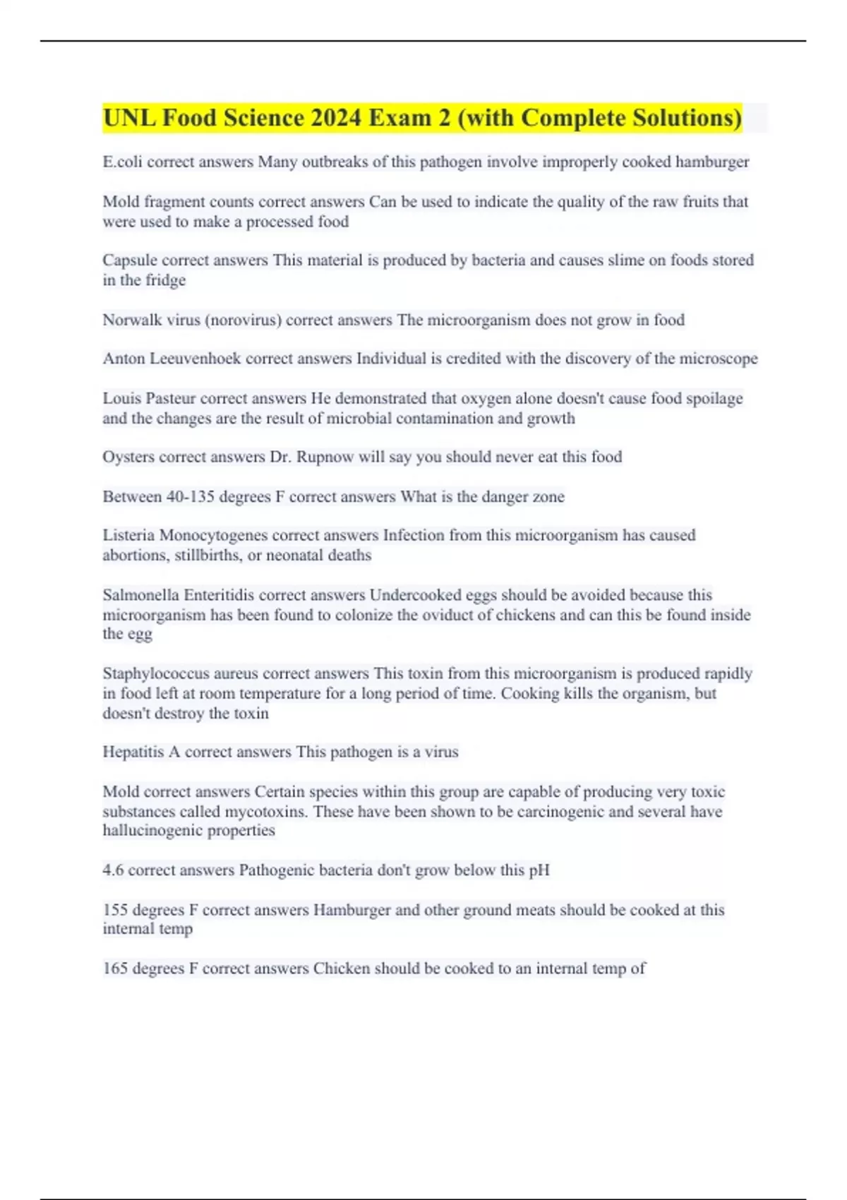 UNL Food Science 2024 Exam 2 (with Complete Solutions) - UNL Food ...