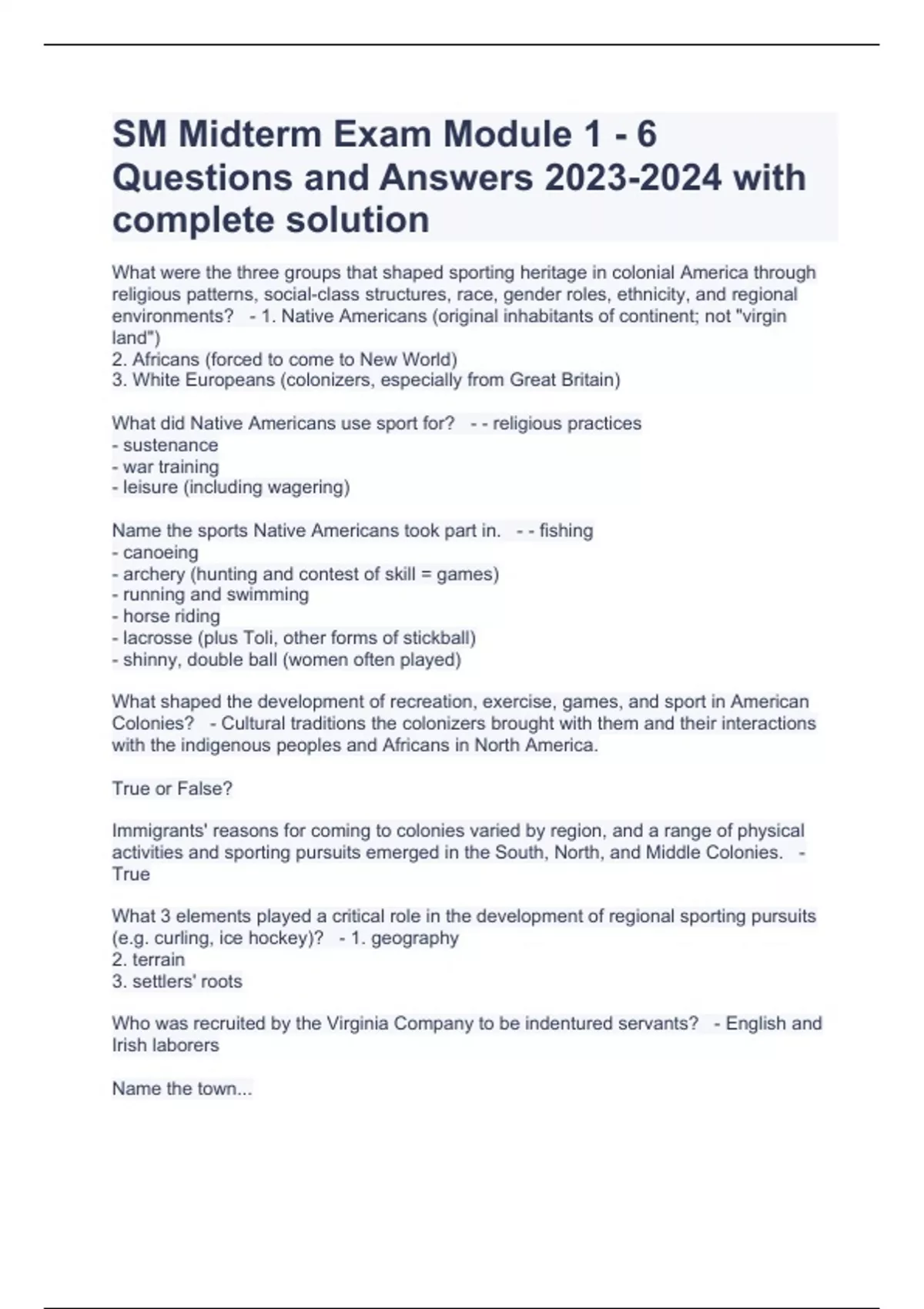 SM Midterm Exam Module 1 - 6 Questions and Answers with complete ...