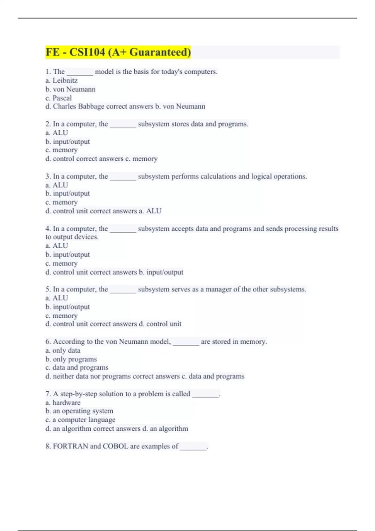 FE - CSI104 (A+ Guaranteed) - FE - CSI104 - Stuvia US