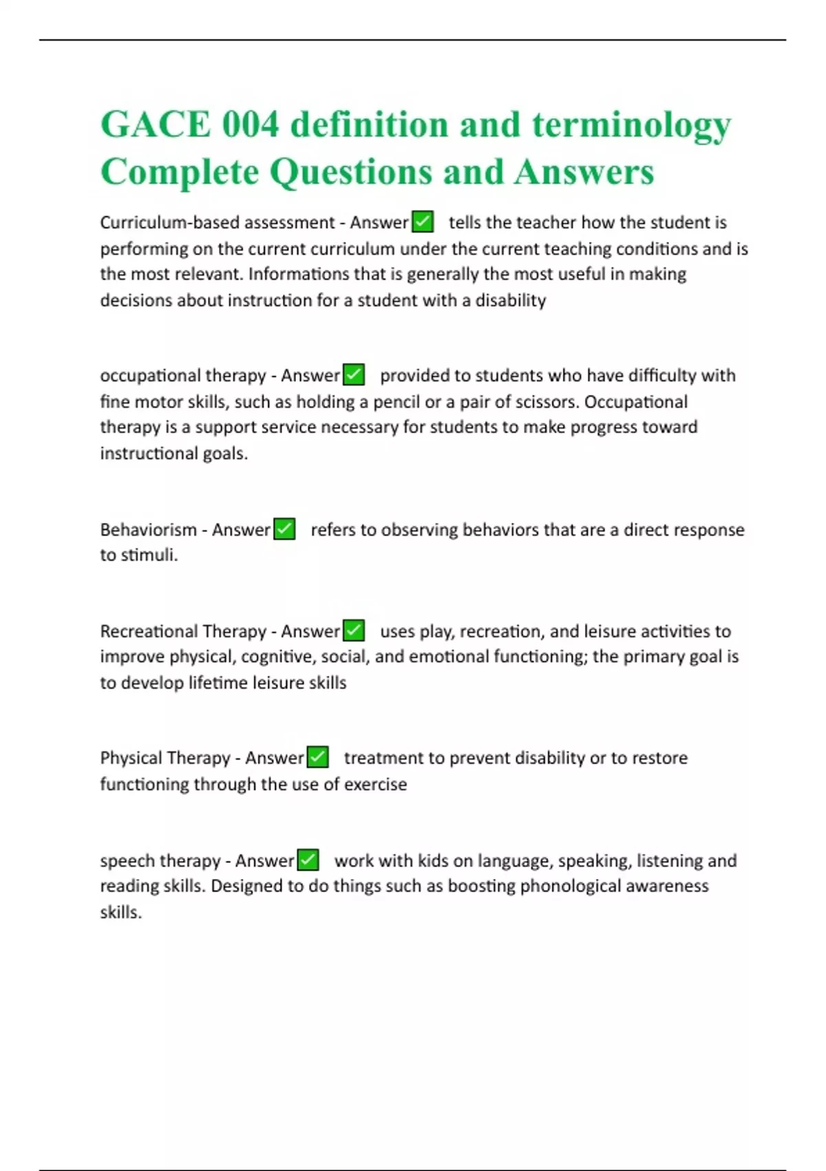 GACE 004 definition and terminology Complete Questions and Answers ...