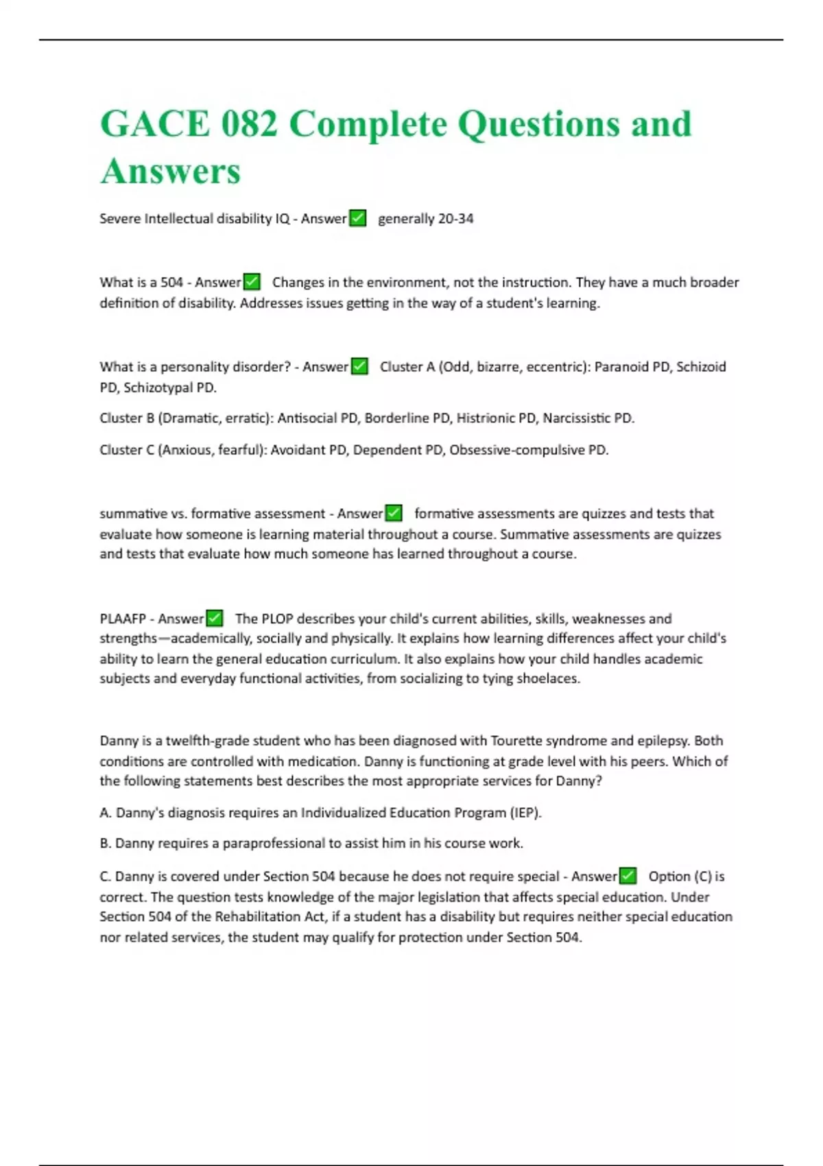 GACE 082 Complete Questions and Answers - GACE - Georgia Assessments ...