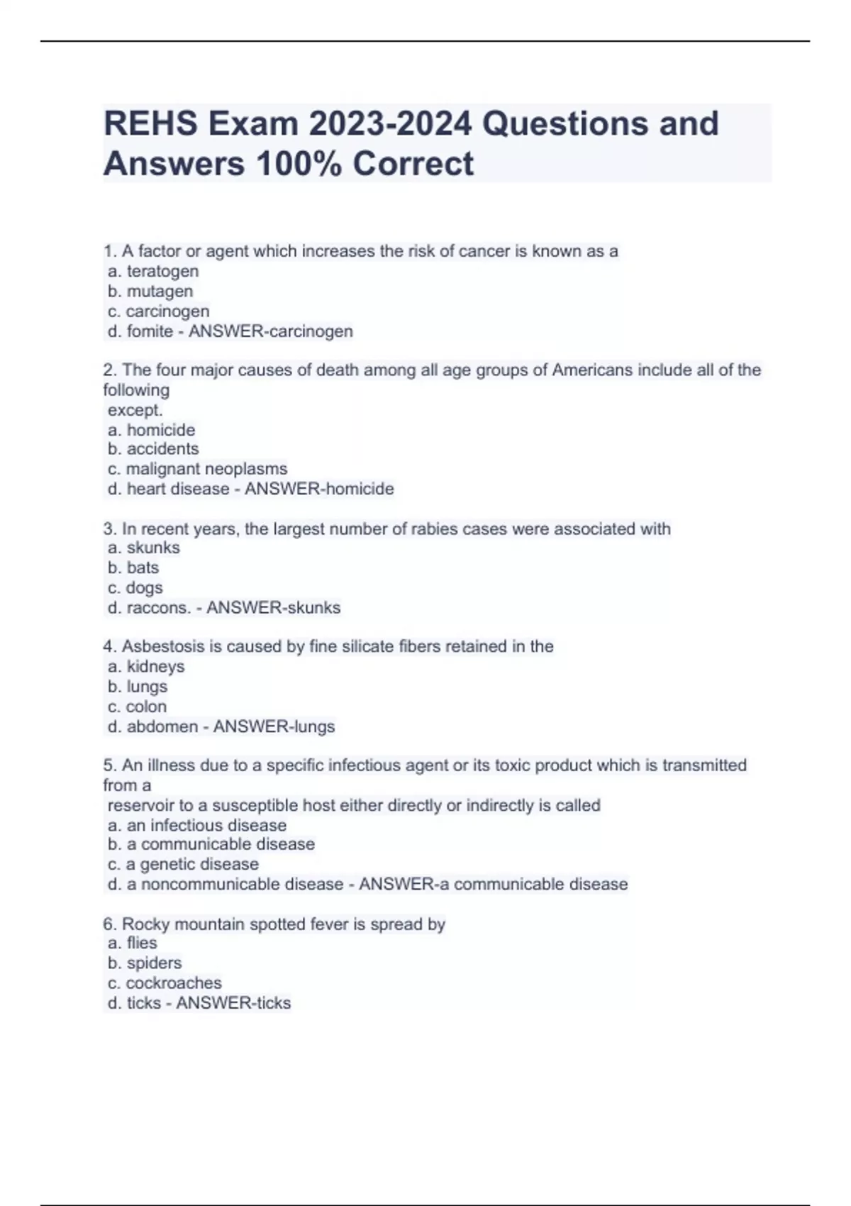 REHS EXAM BUNDLE| QUESTIONS AND ANSWERS 100% CORRECT - Stuvia US