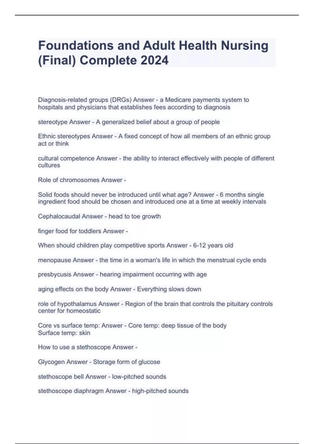 Foundations and Adult Health Nursing (Final) Complete 2024 ...