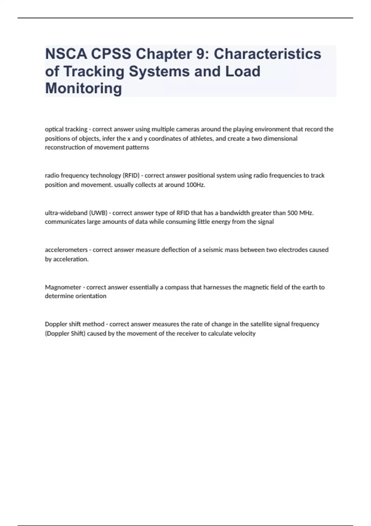 NSCA CPSS Chapter 9 Characteristics of Tracking Systems and Load ...