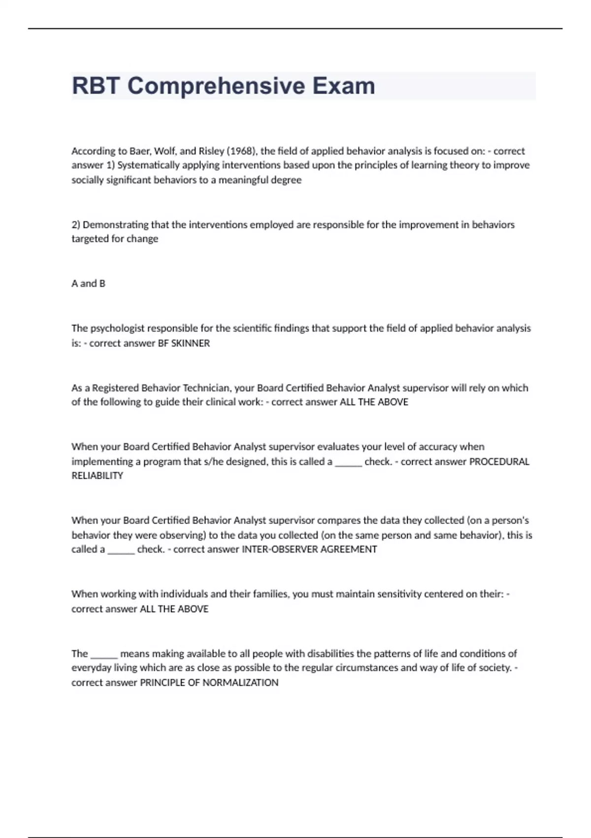 RBT Comprehensive Exam fully solved 2023/2024 - QABA ABAT - Stuvia US