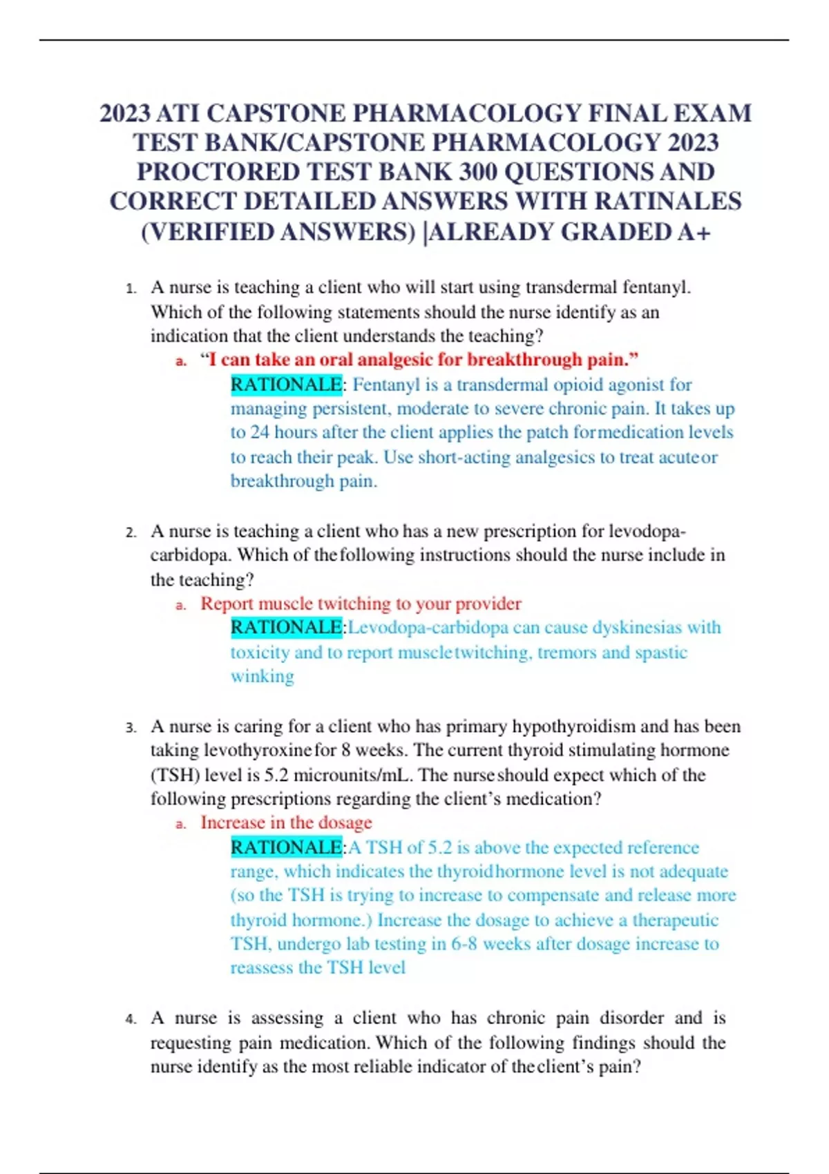 2023 ATI CAPSTONE PHARMACOLOGY FINAL EXAM TEST BANK/CAPSTONE ...