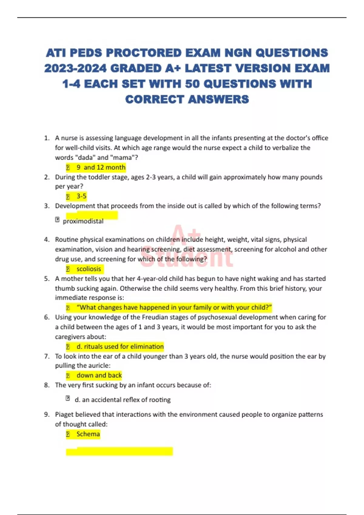 ATI PEDS PROCTORED EXAM NGN QUESTIONS GRADED A+ LATEST VERSION EXAM 1-4 ...