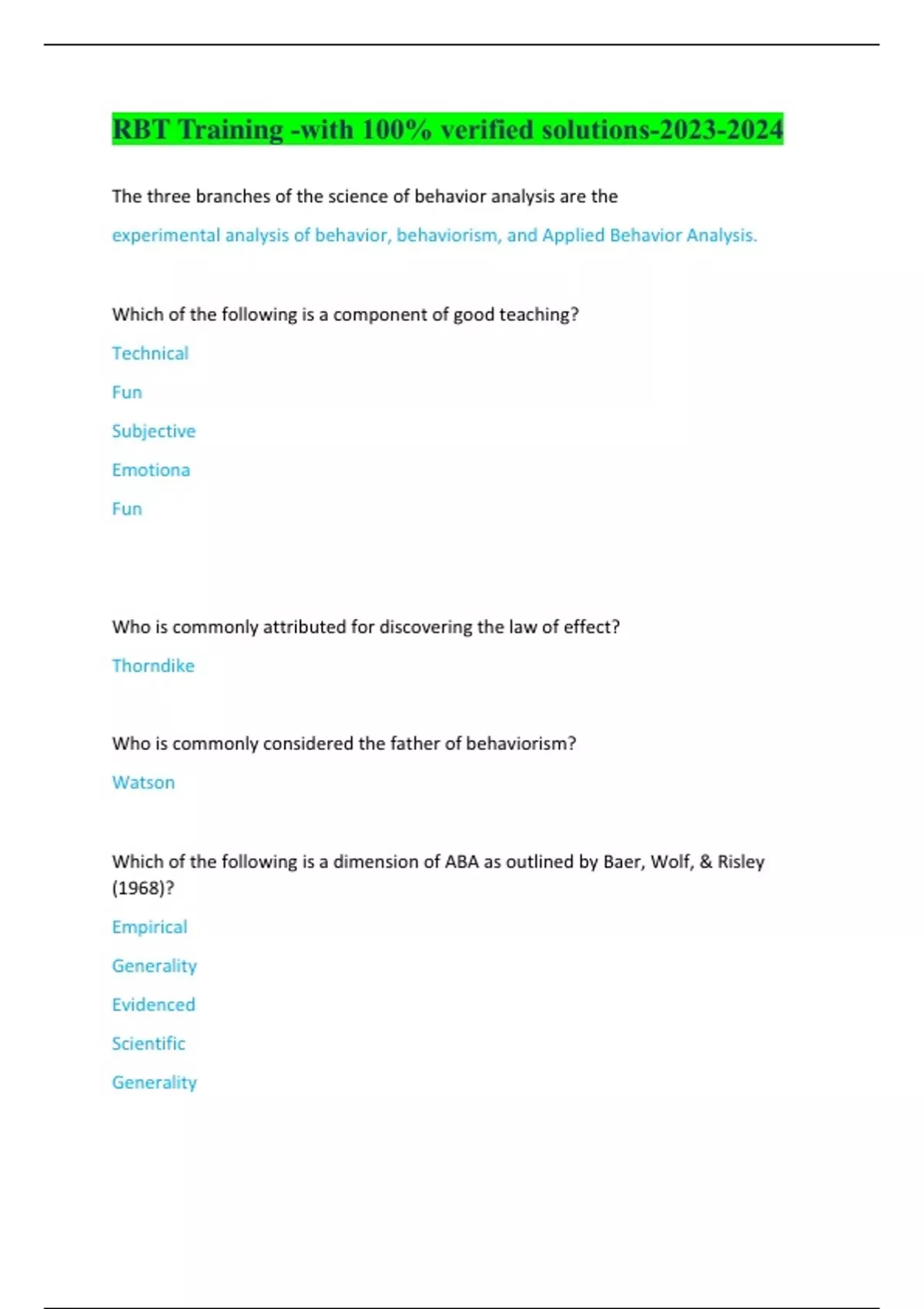 RBT Training -with 100% verified solutions- - RBT Training - Stuvia US