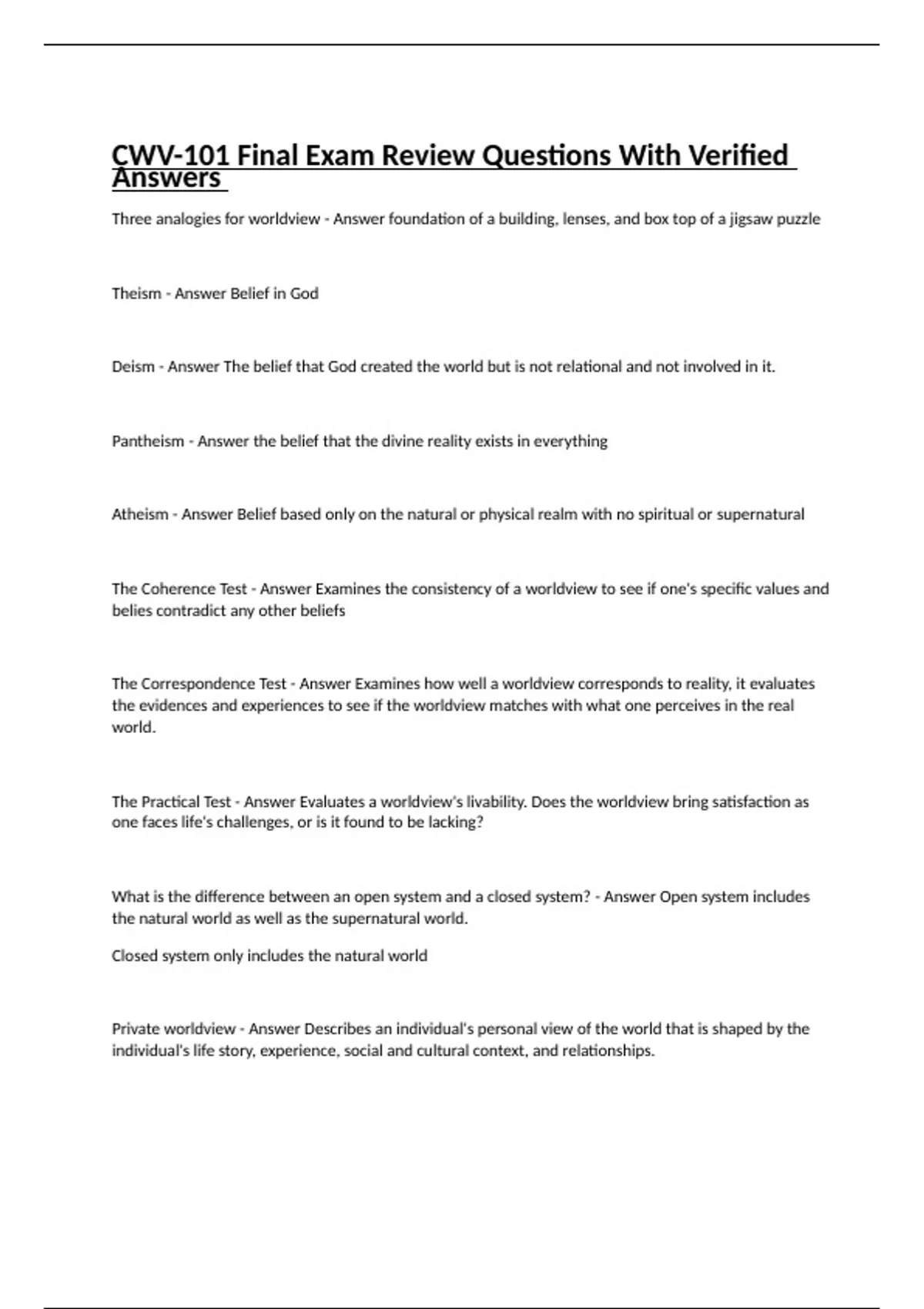 CWV-101 Final Exam Review Questions With Verified Answers - CWV-101 ...