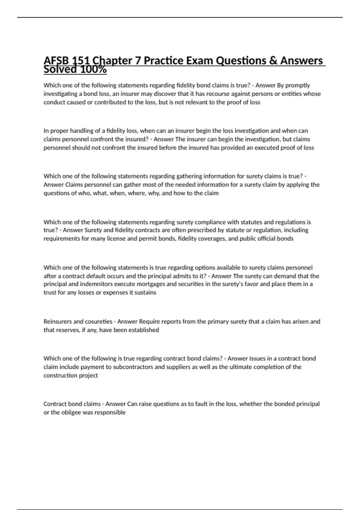 AFSB 151 Chapter 7 Practice Exam Questions & Answers Solved 100% - AFSB ...