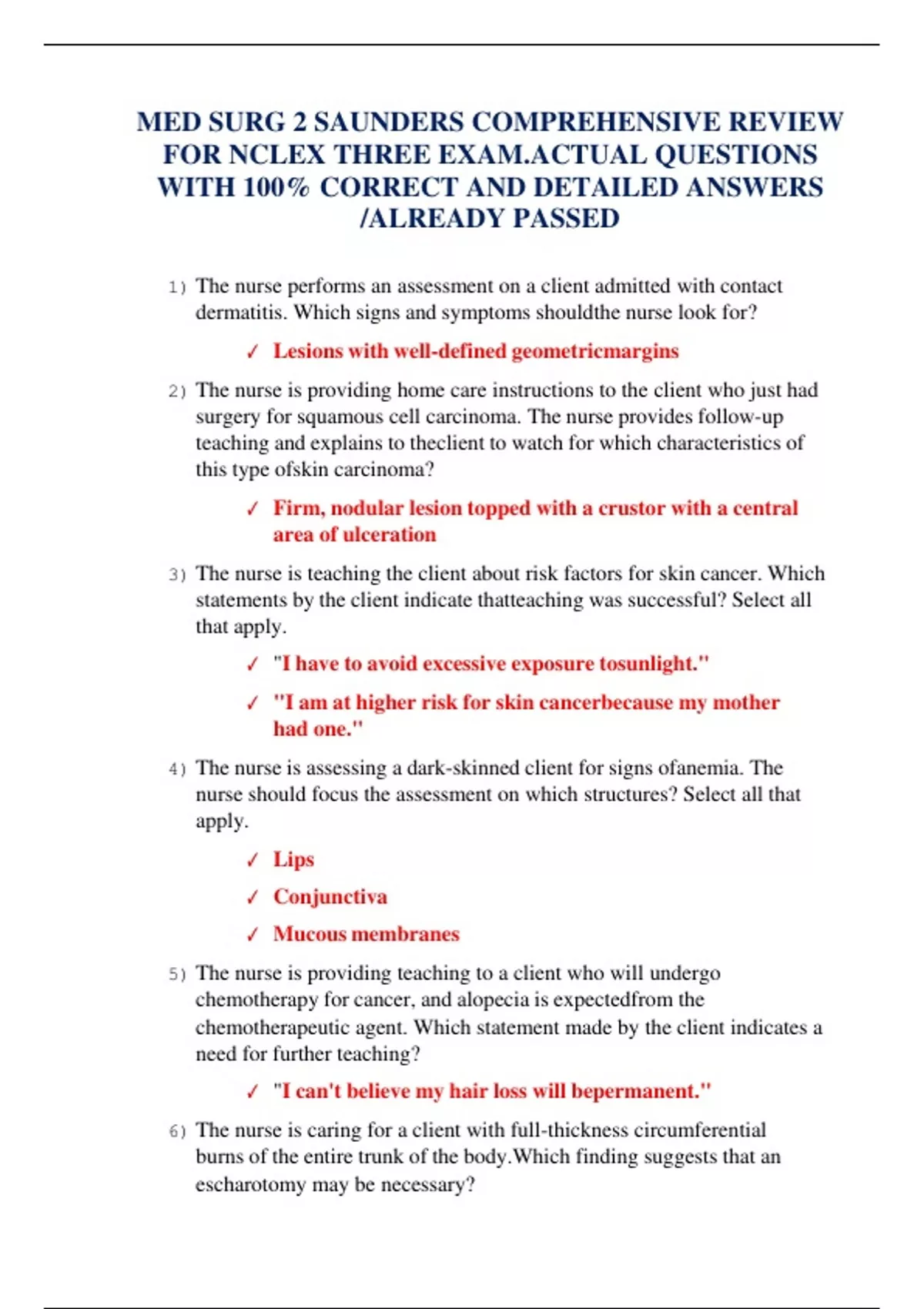 MED SURG 2 SAUNDERS COMPREHENSIVE REVIEW FOR NCLEX THREE EXAM.ACTUAL ...