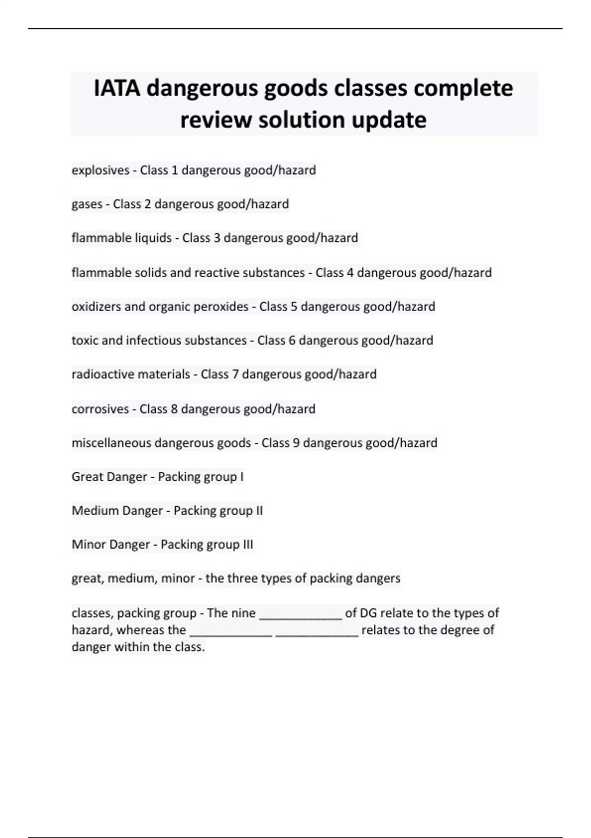 IATA dangerous goods classes complete review solution update - IATA ...