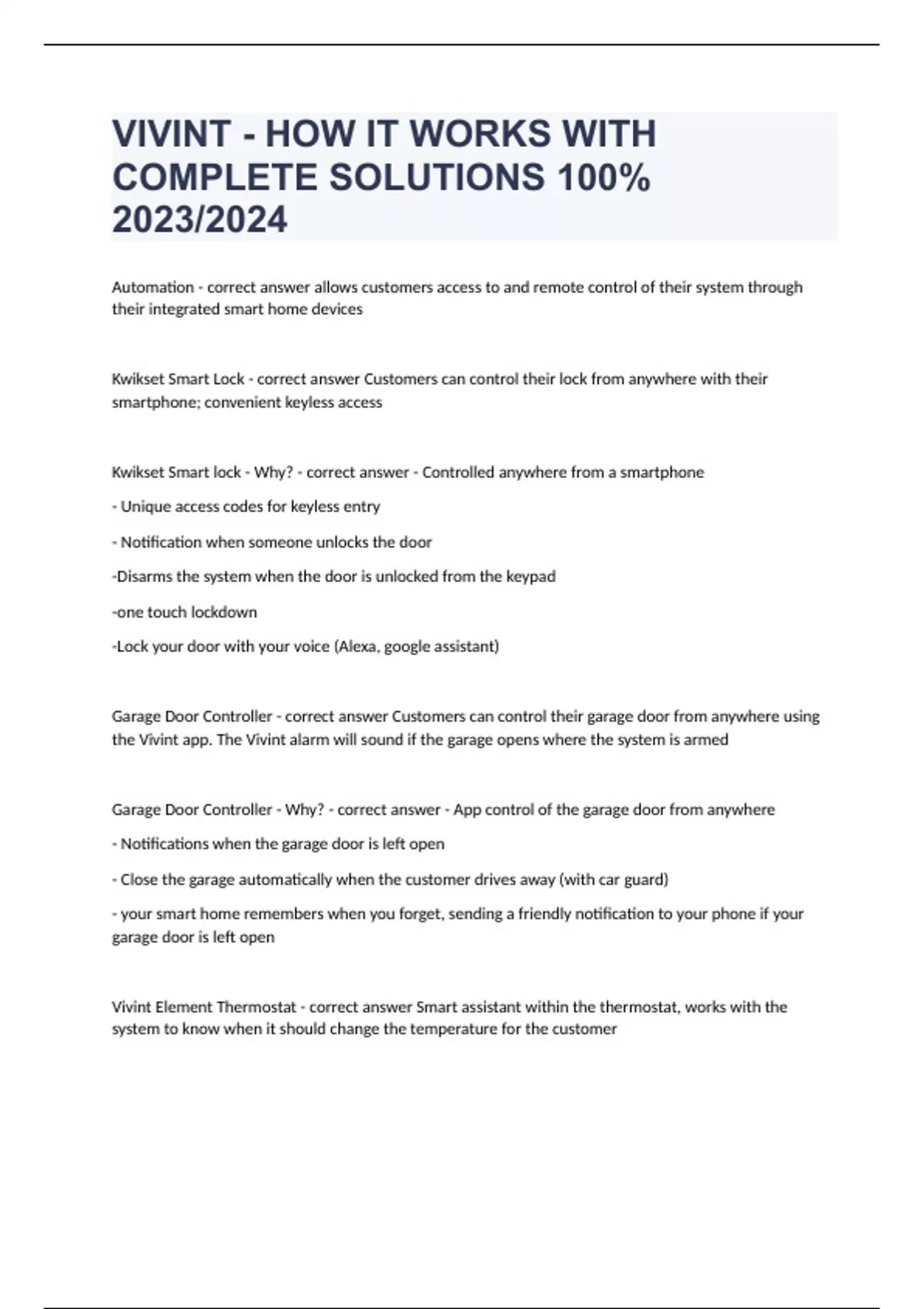 VIVINT - HOW IT WORKS WITH COMPLETE SOLUTIONS 100% 2023/2024 - Vivint - Stuvia US