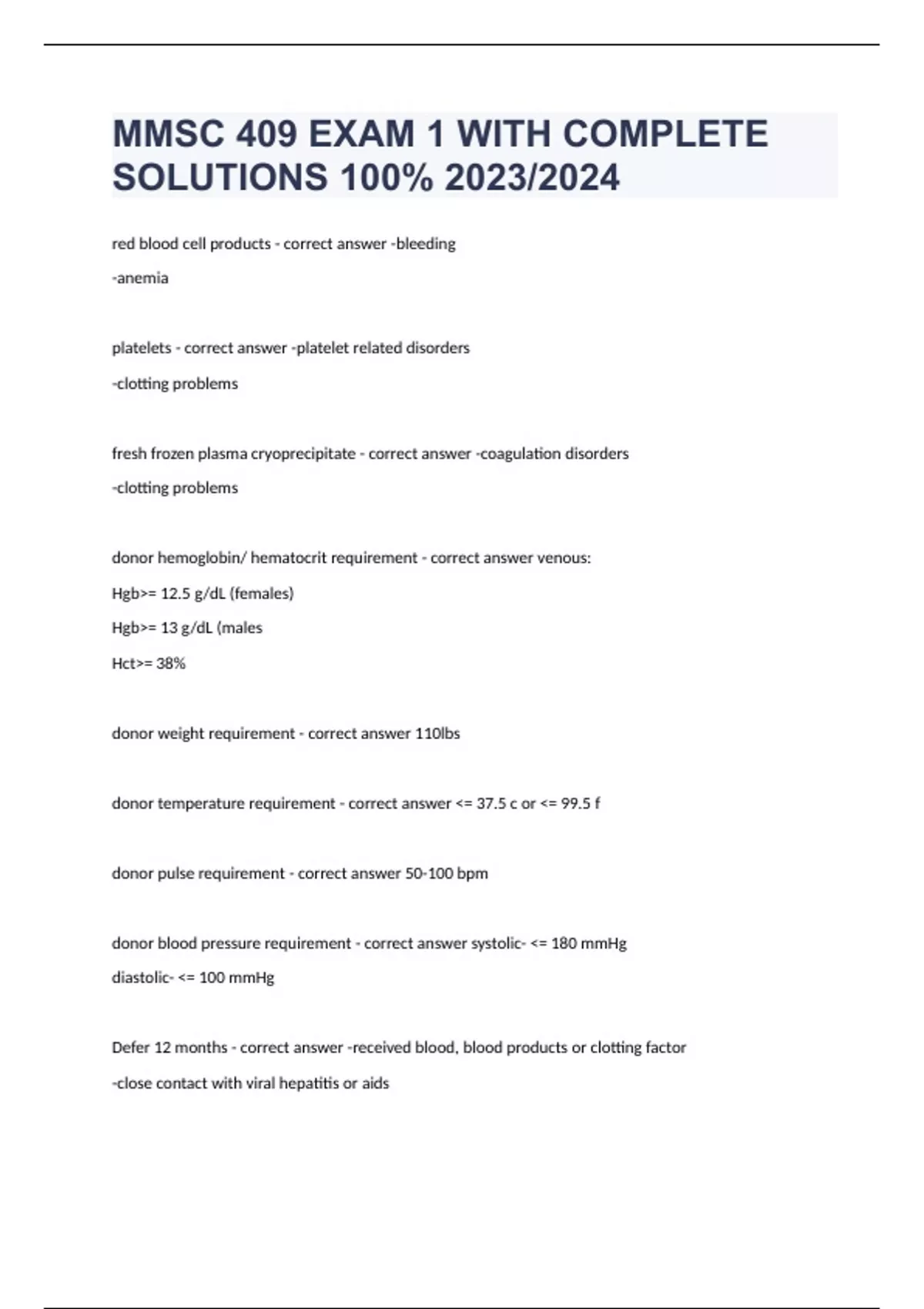 MMSC 409 EXAM 1 WITH COMPLETE SOLUTIONS 100% 2023/2024 - MMSC 409 - Stuvia US