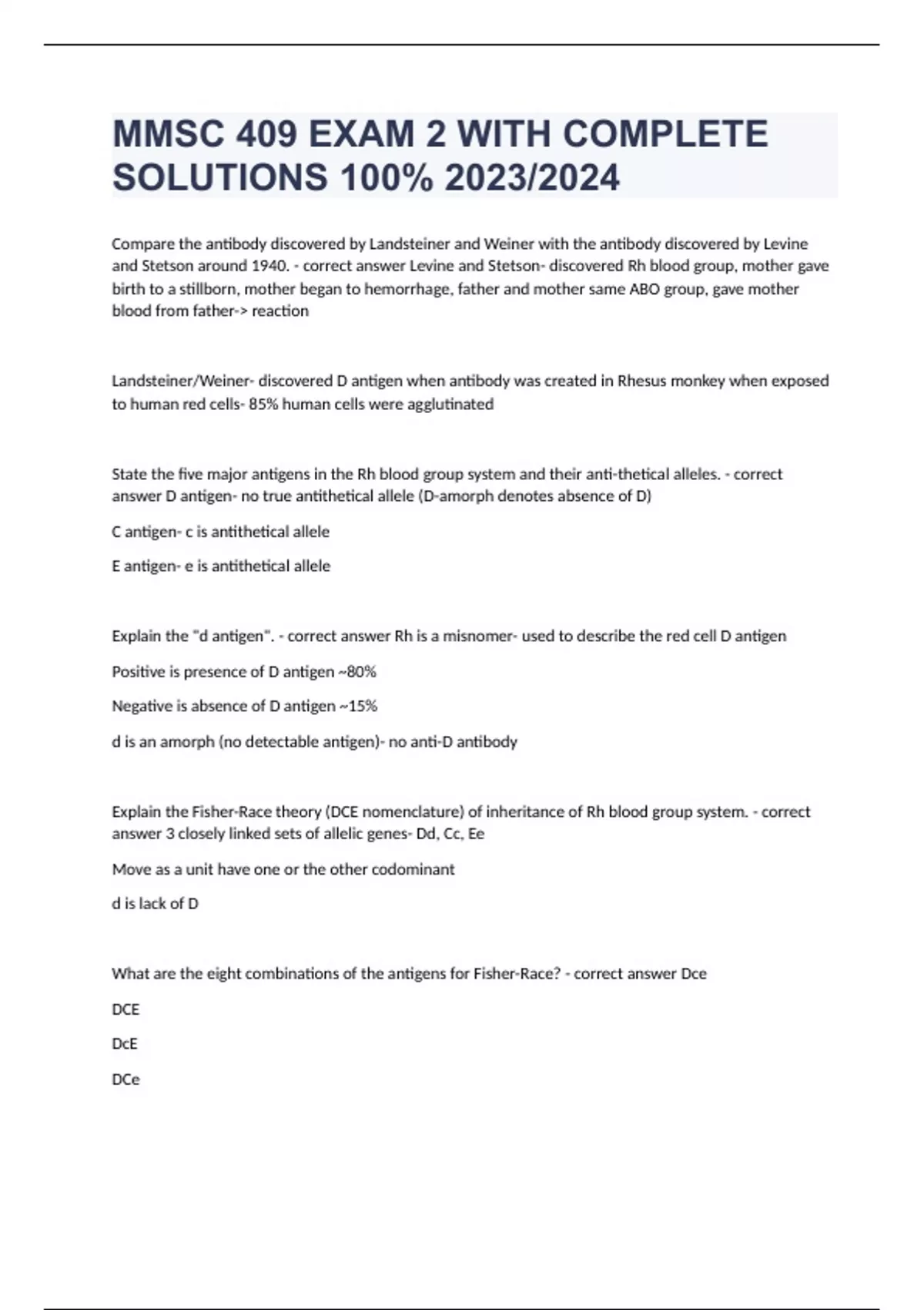 MMSC 409 EXAM 2 WITH COMPLETE SOLUTIONS 100% 2023/2024 - MMSC 409 ...
