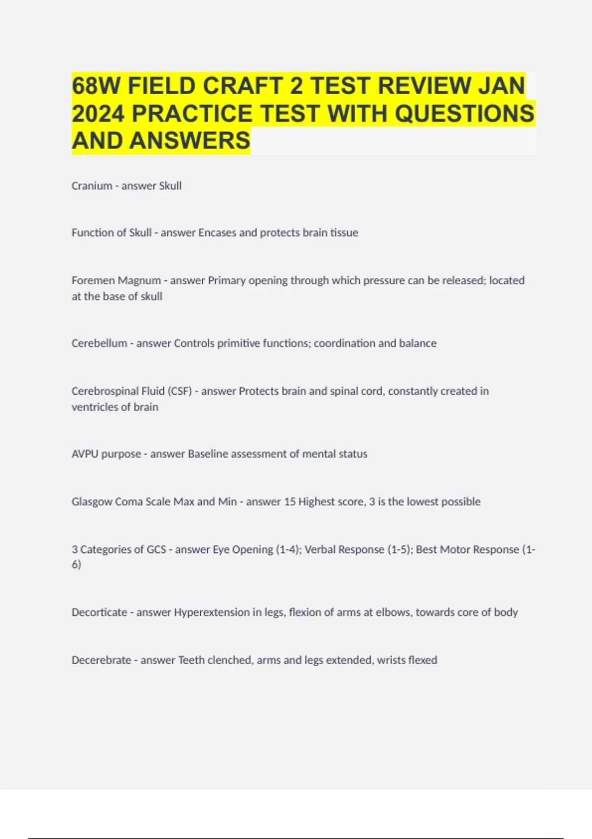 68W FIELD CRAFT 2 TEST REVIEW JAN 2024 PRACTICE TEST WITH QUESTIONS AND ...