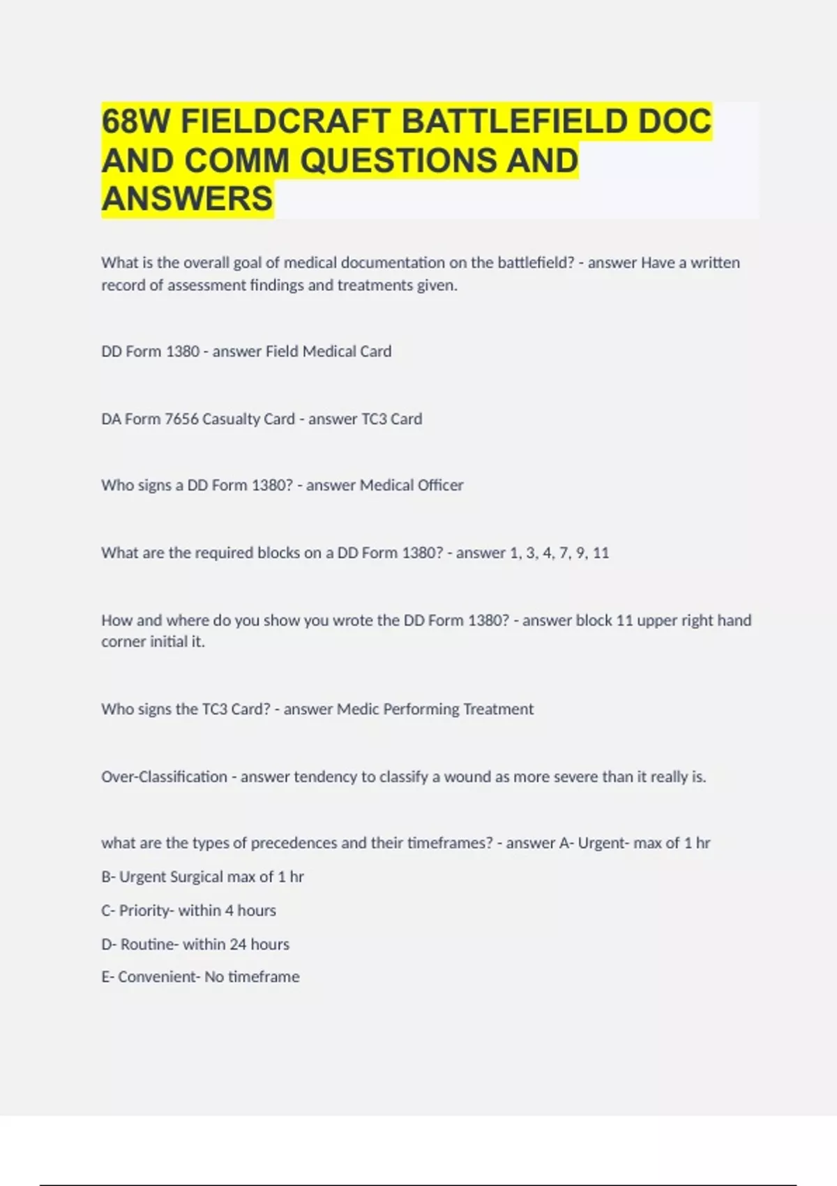 68W FIELDCRAFT BATTLEFIELD DOC AND COMM QUESTIONS AND ANSWERS - 68 W ...