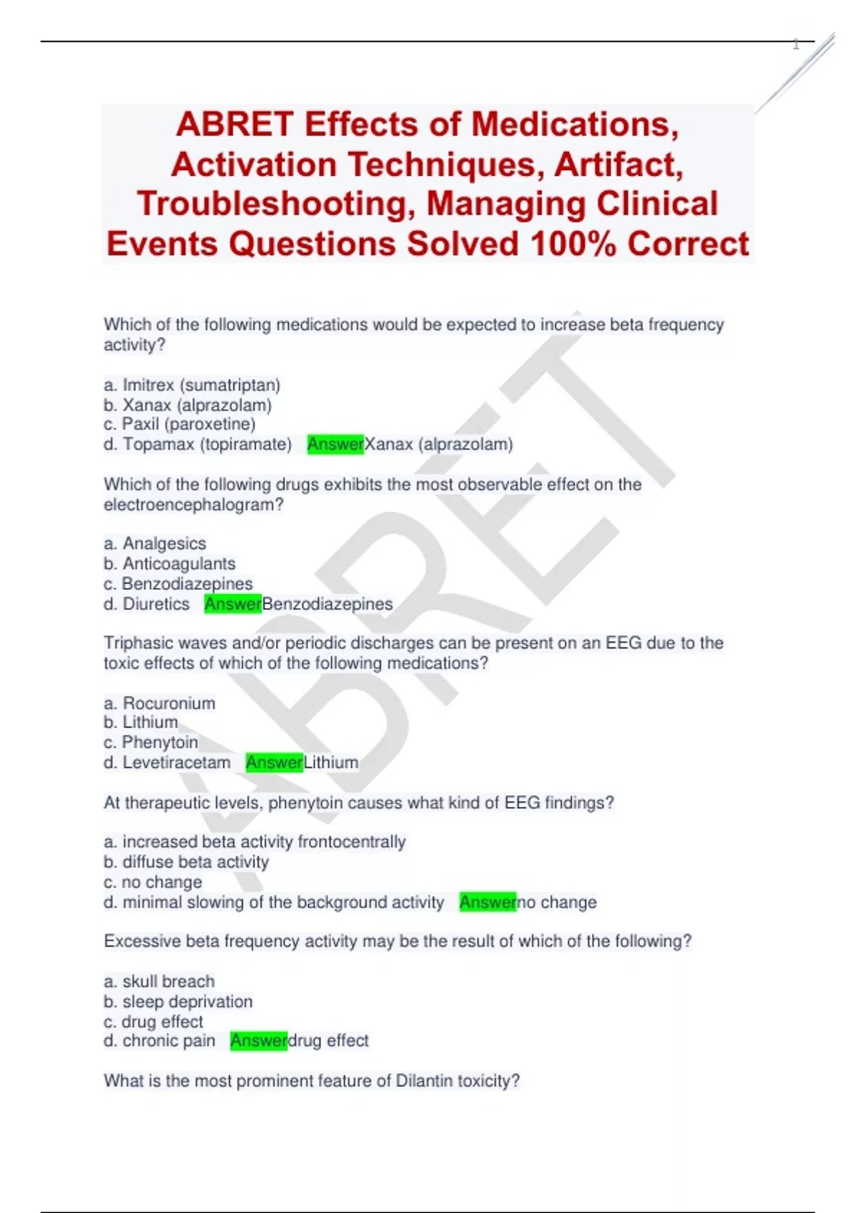 ABRET Effects of Medications, Activation Techniques, Artifact ...