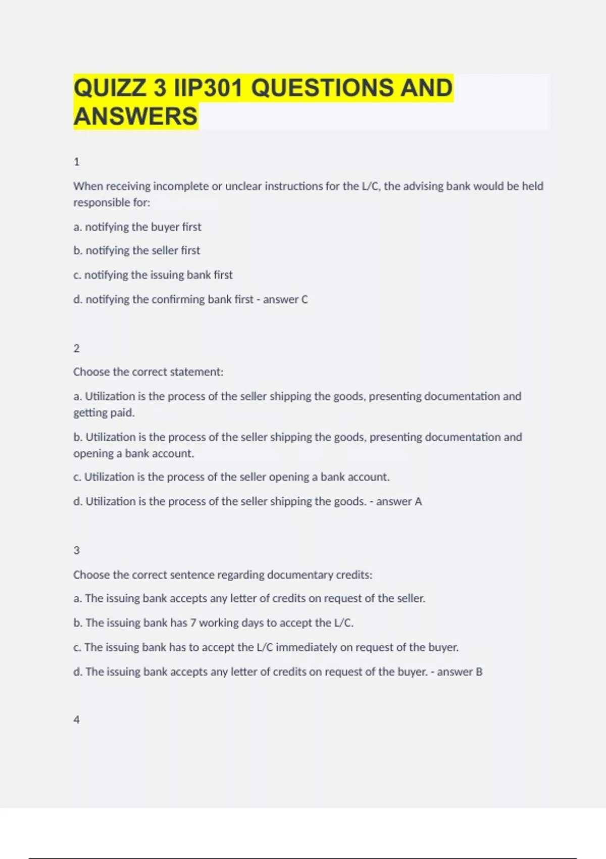 QUIZZ 3 IIP301 QUESTIONS AND ANSWERS. - IIP301 - Stuvia US