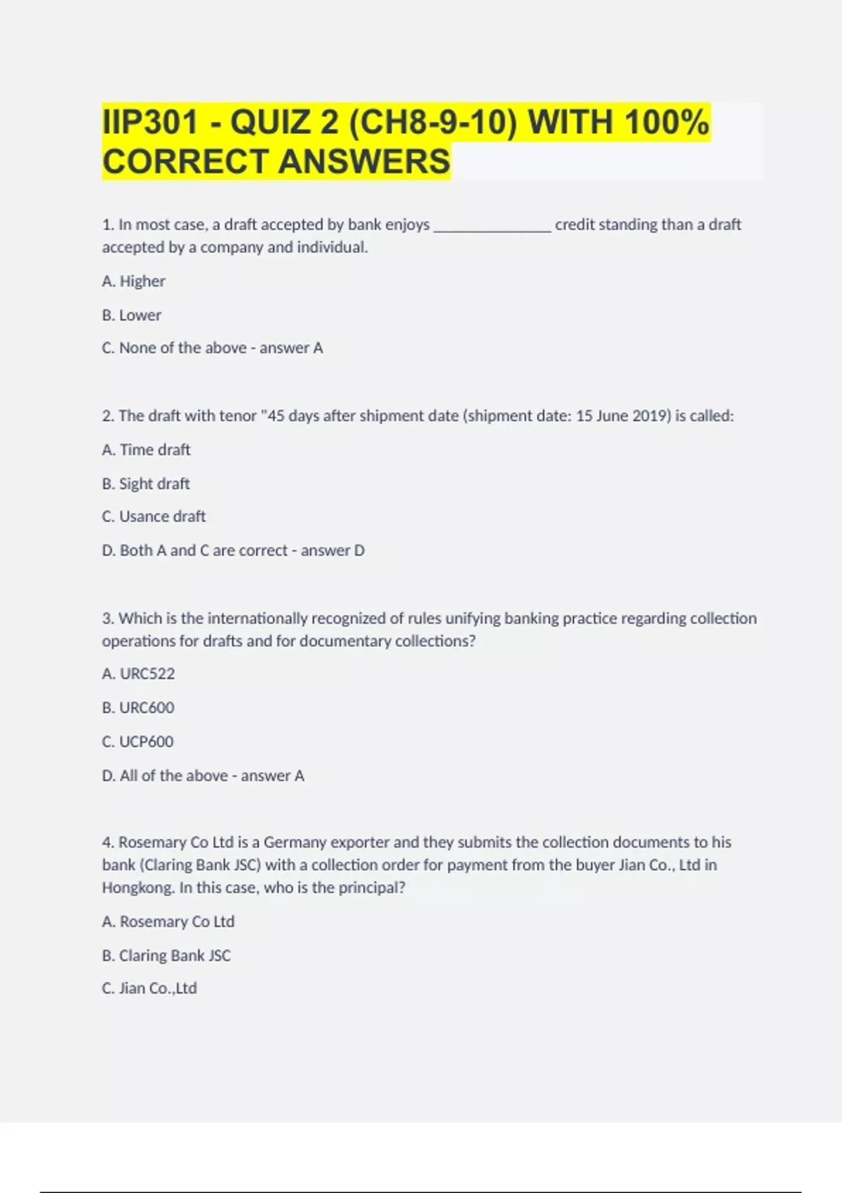 IIP301 - QUIZ 2 (CH8-9-10) WITH 100% CORRECT ANSWERS. - IIP301 - Stuvia US