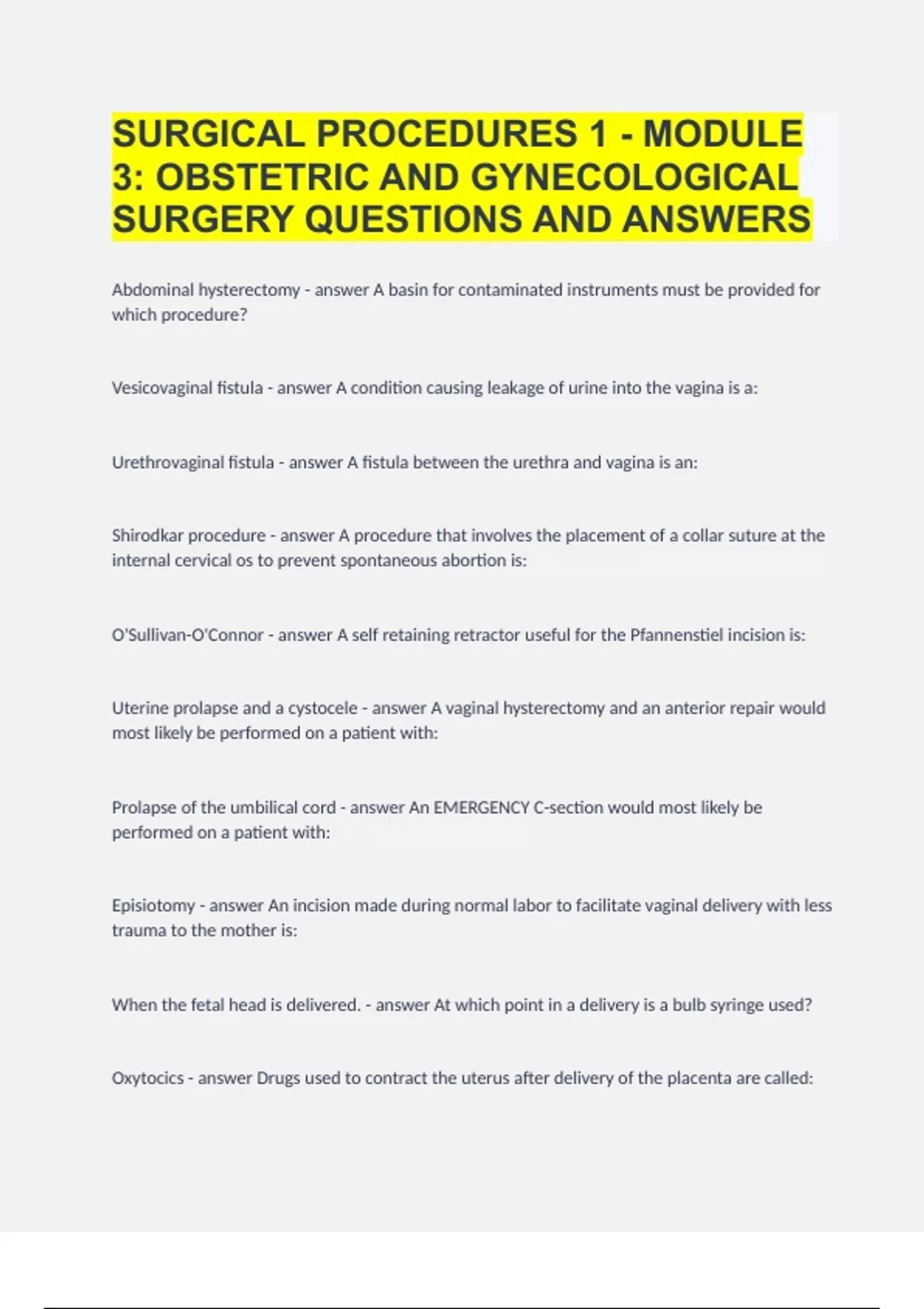SURGICAL PROCEDURES 1 - MODULE 3 OBSTETRIC AND GYNECOLOGICAL SURGERY ...