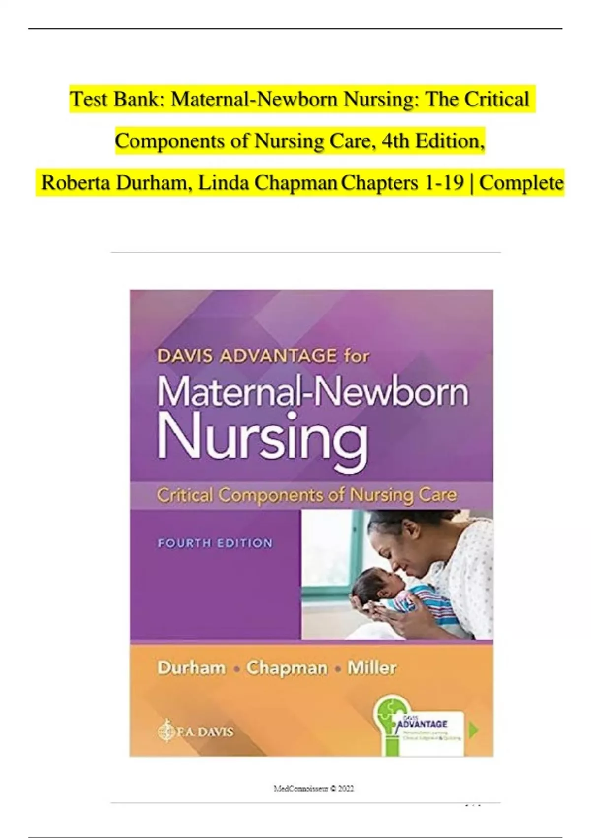 Davis Advantage for Maternal-Newborn Nursing Critical Components of ...