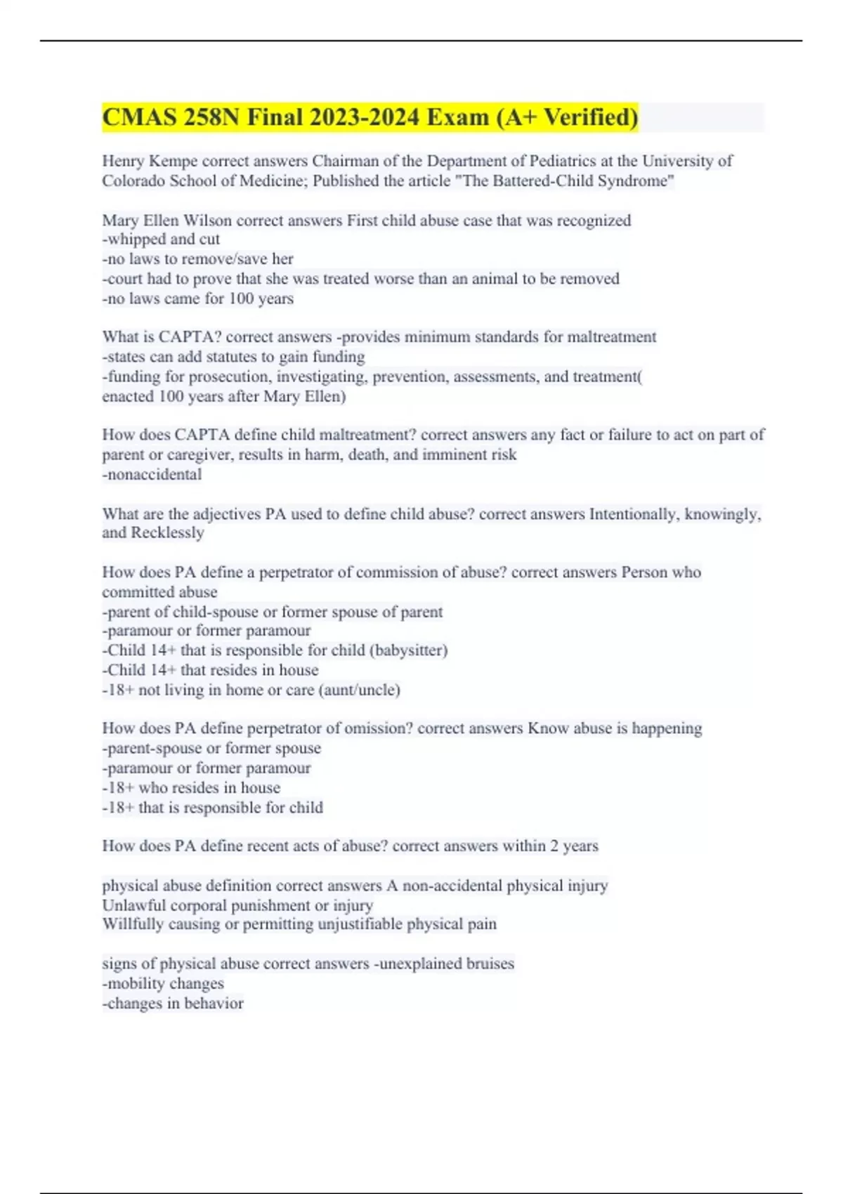 CMAS 258N Final Exam (A+ Verified) - CMAS 258N - Stuvia US