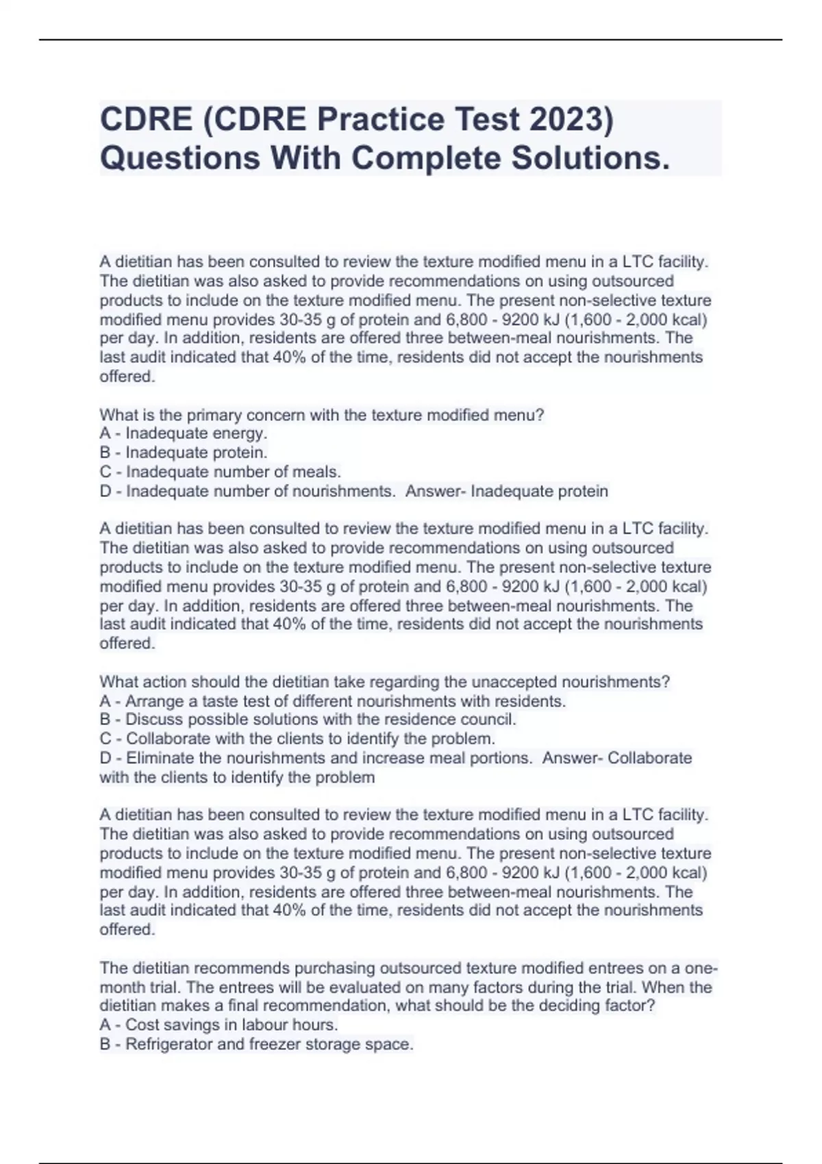 CDRE (CDRE Practice Test 2023) Questions With Complete Solutions ...