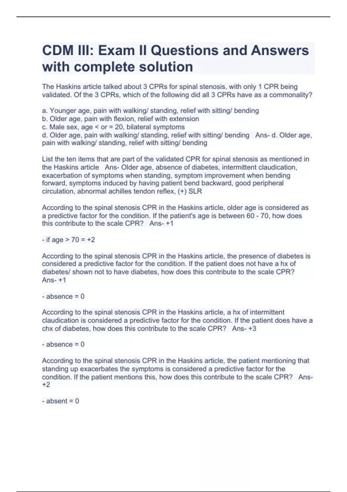 CDM III: Exam II Questions and Answers with complete solution - CDM - Stuvia US