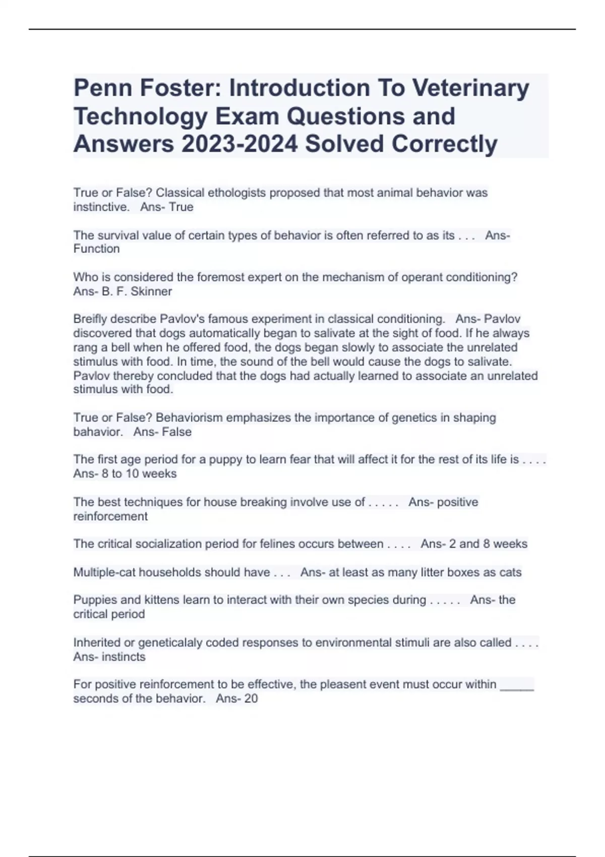 Penn Foster Bundled Exams 2024/2025 with complete solutions - Stuvia US