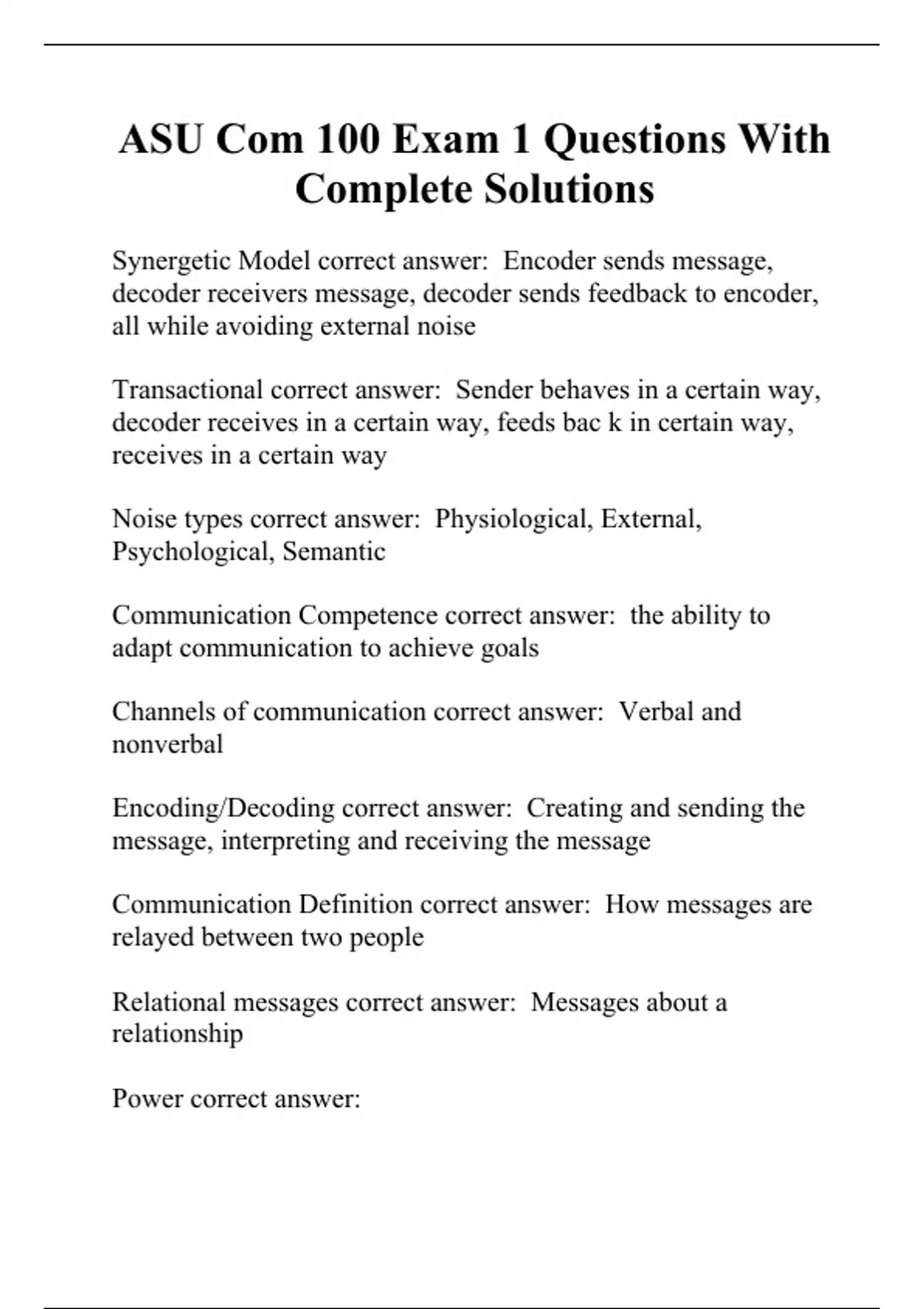 ASU Com 100 Exam 1 Questions With Complete Solutions - COM 100 - Stuvia US