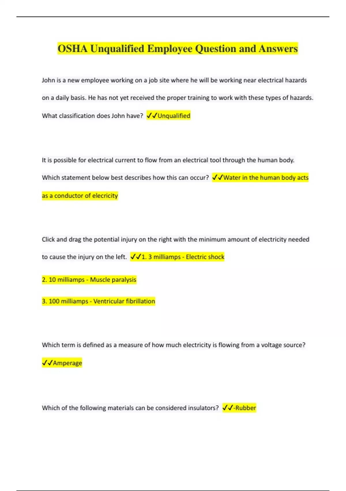 OSHA Unqualified Employee Question and Answers |ALREADY GRADED A+ ...