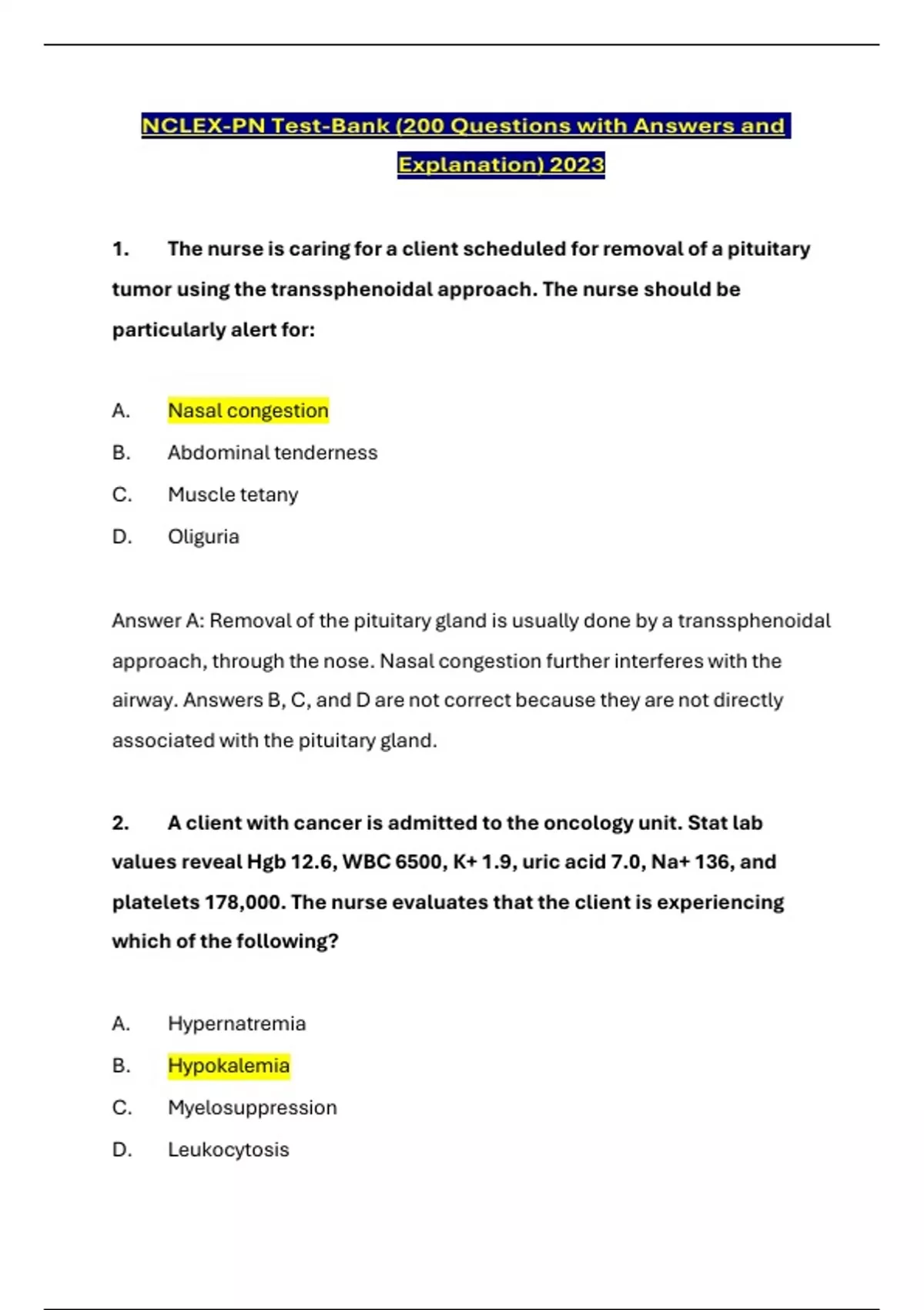 NCLEX-PN Test-Bank (200 Questions with Answers and Explanation) 2023 ...