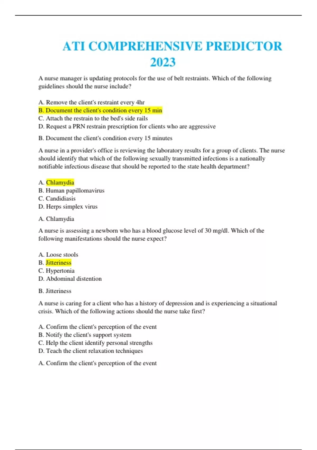 ATI COMPREHENSIVE PREDICTOR (150+ Q & A) A GRADE, 100% CORRECT ...