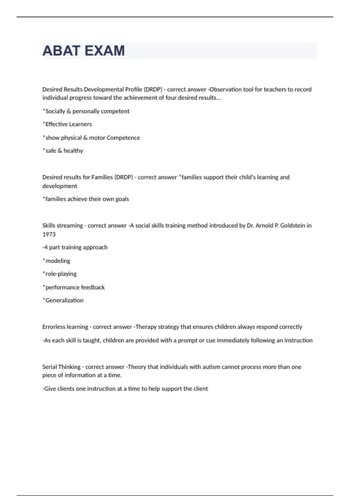 ABAT EXAM questions correctly answered 2023 /2024 - QABA ABAT - Stuvia US