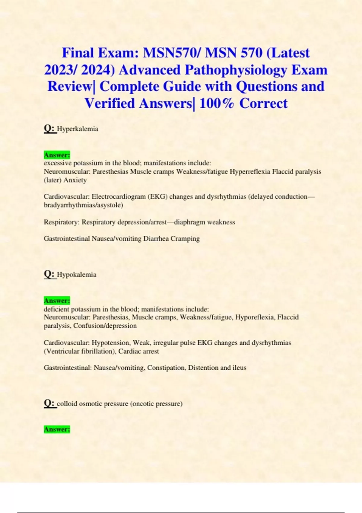 Final Exam: MSN570/ MSN 570 (Latest 2023/ 2024) Advanced ...