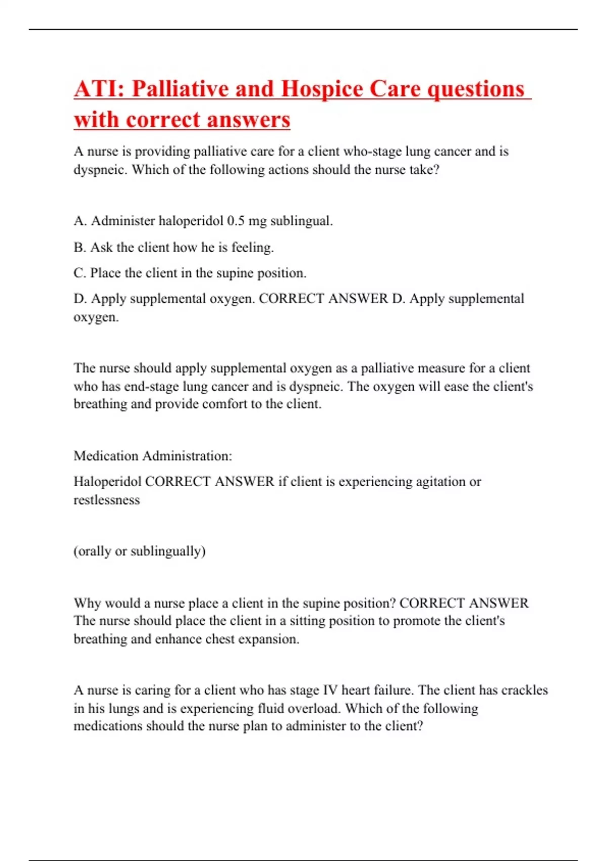 ATI: Palliative and Hospice Care questions with correct answers - ATI ...