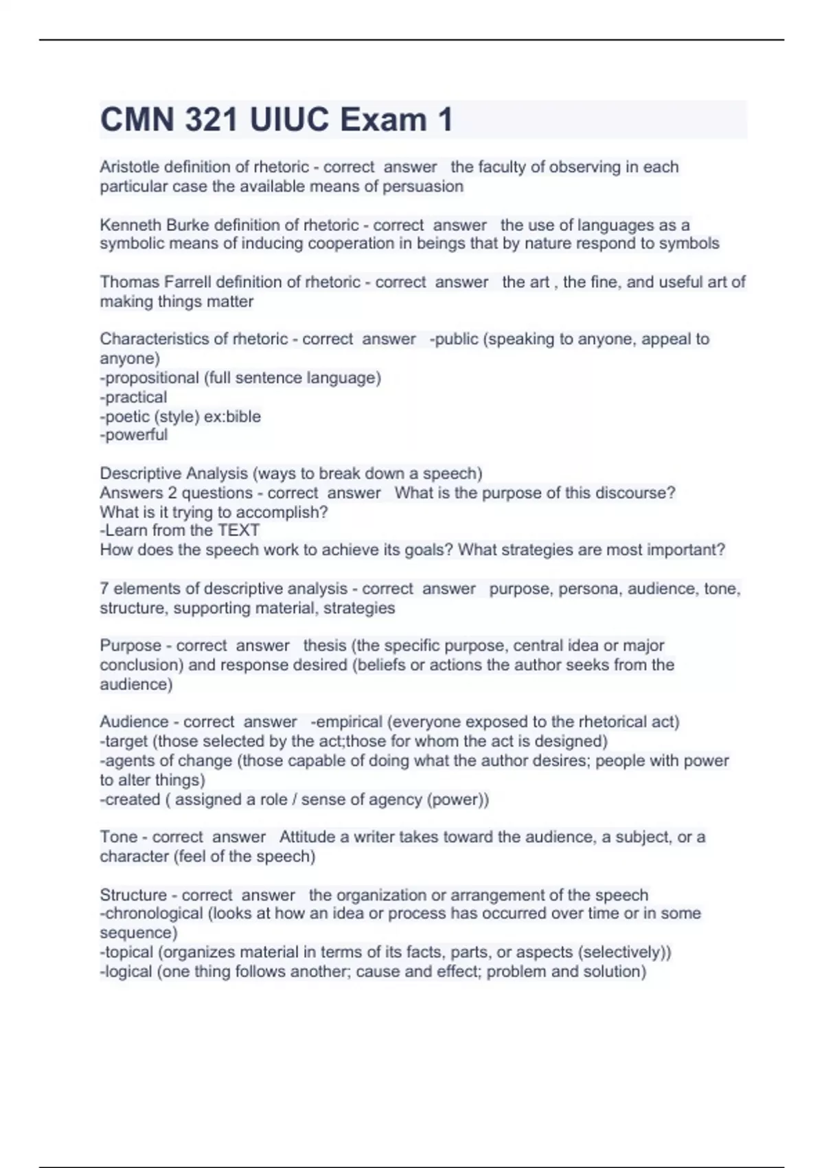 CMN 321 UIUC Exam 1 Question and answers 100% correct 2023/2024 - CMN ...