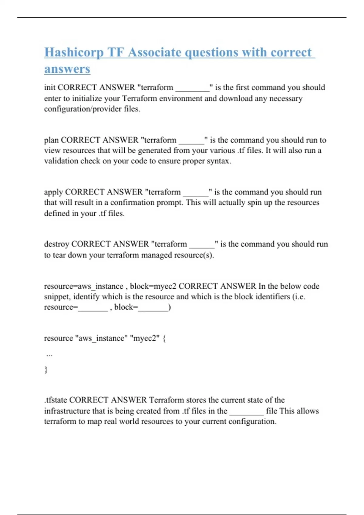 Hashicorp TF Associate questions with correct answers - Hashicorp TF ...
