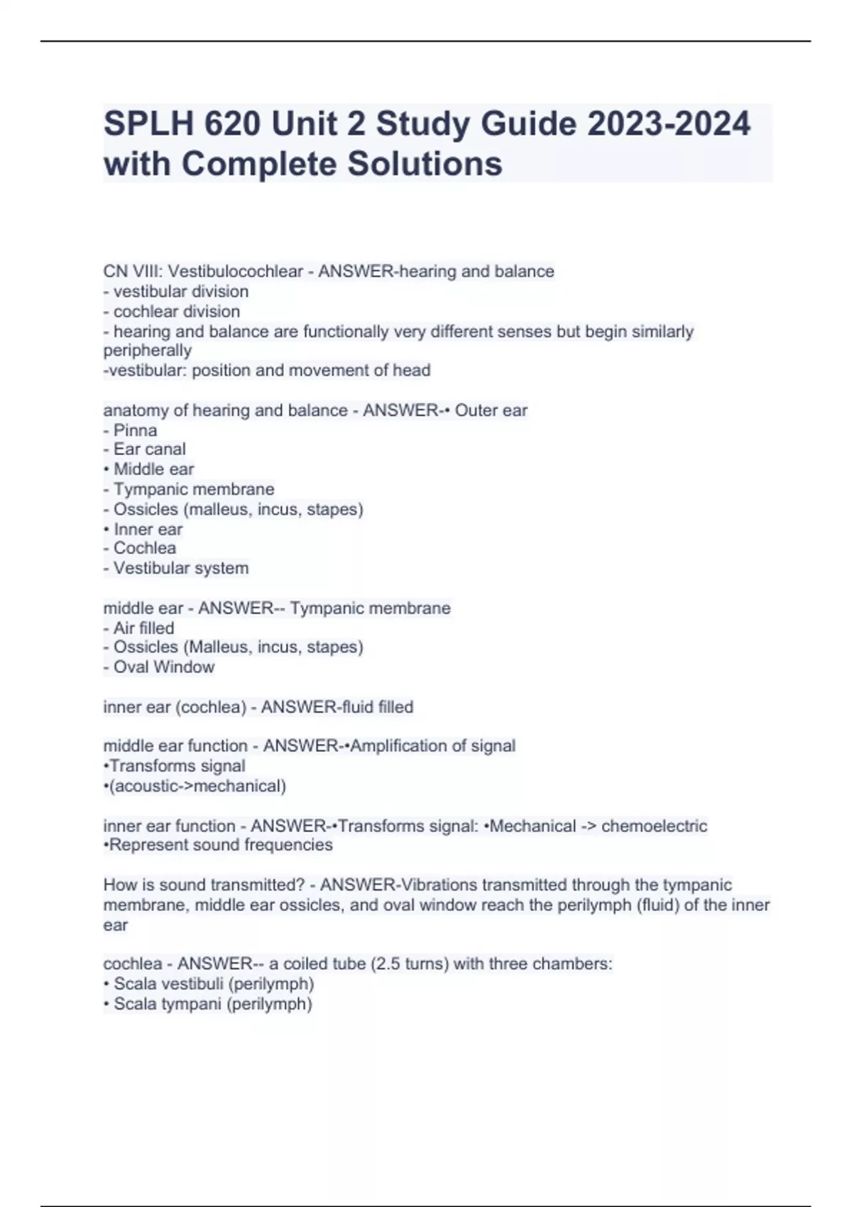 SPLH 620 Unit 2 Study Guide with Complete Solutions - SPLH 620 - Stuvia US