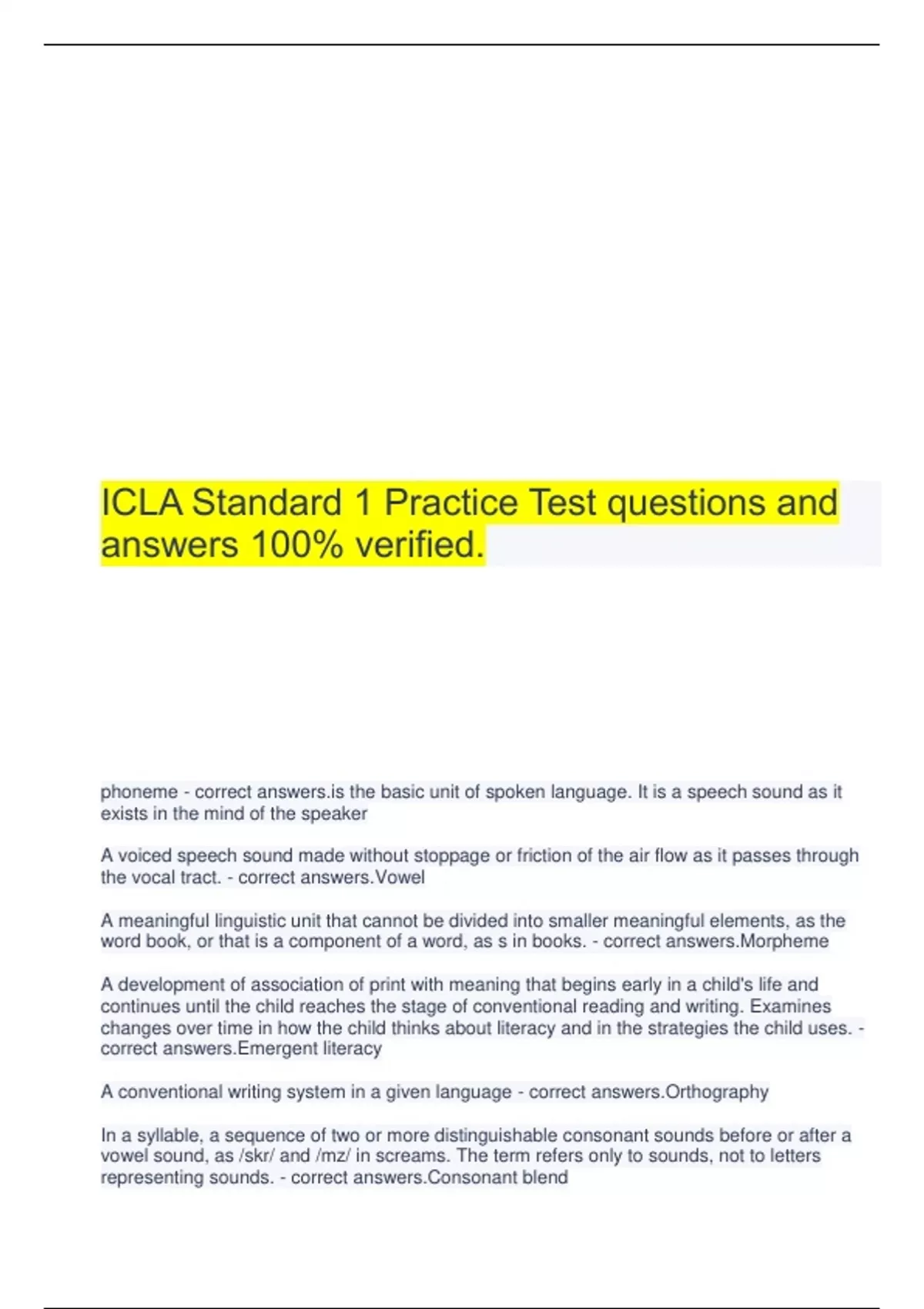 ICLA Standard 1 Practice Test questions and answers 100% verified ...