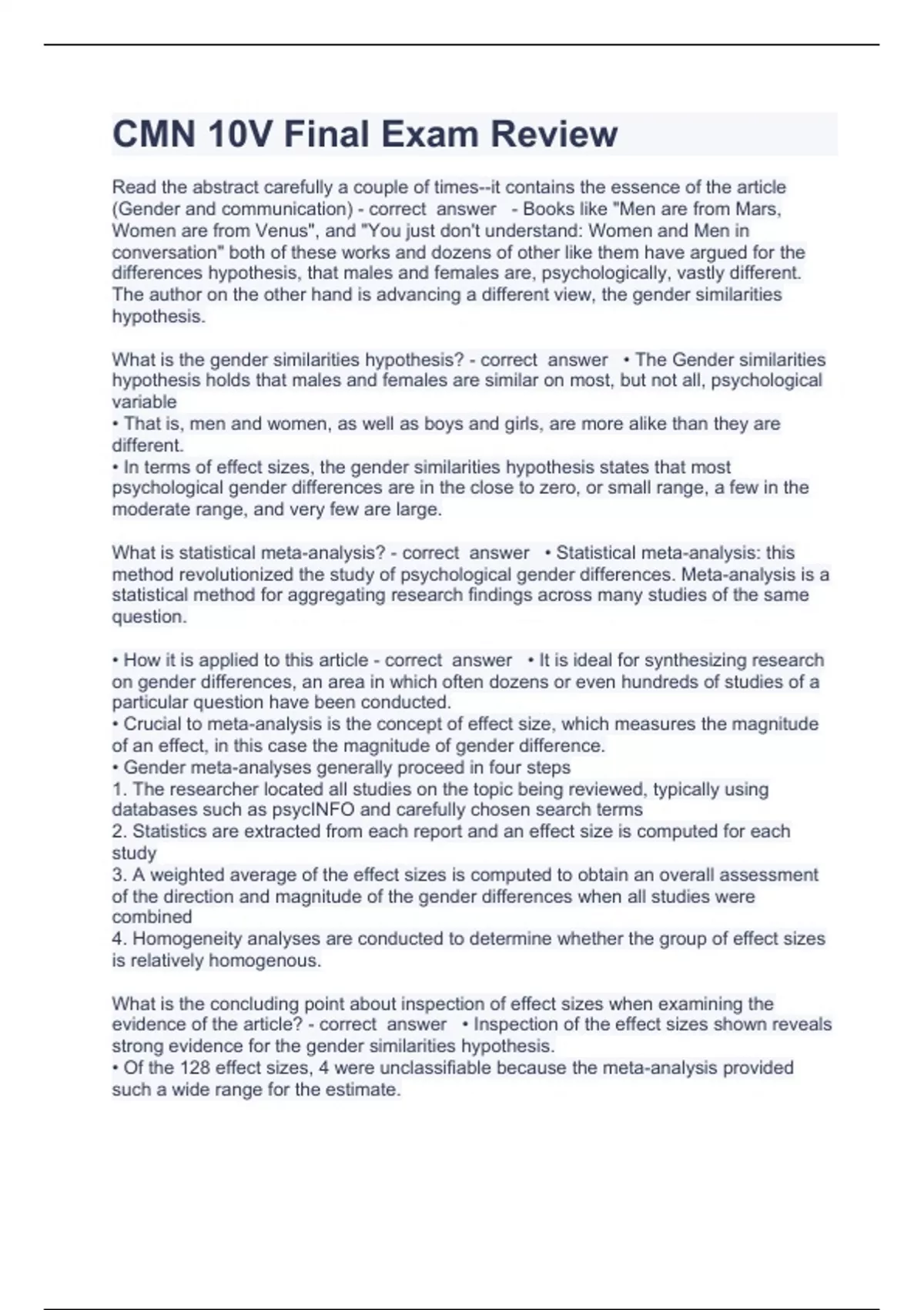 CMN 10V Final Exam Review Question and answers rated A+ 2023/2024 - CMN - Stuvia US