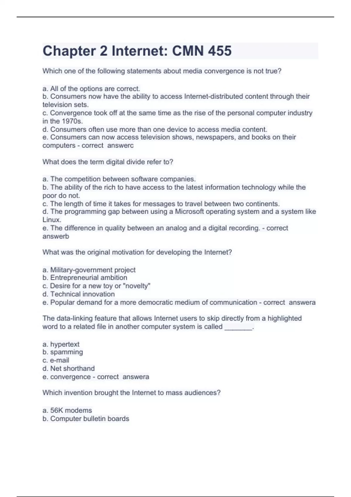 Chapter 2 Internet Question and answers 100% correct 2023/2024 - CMN ...